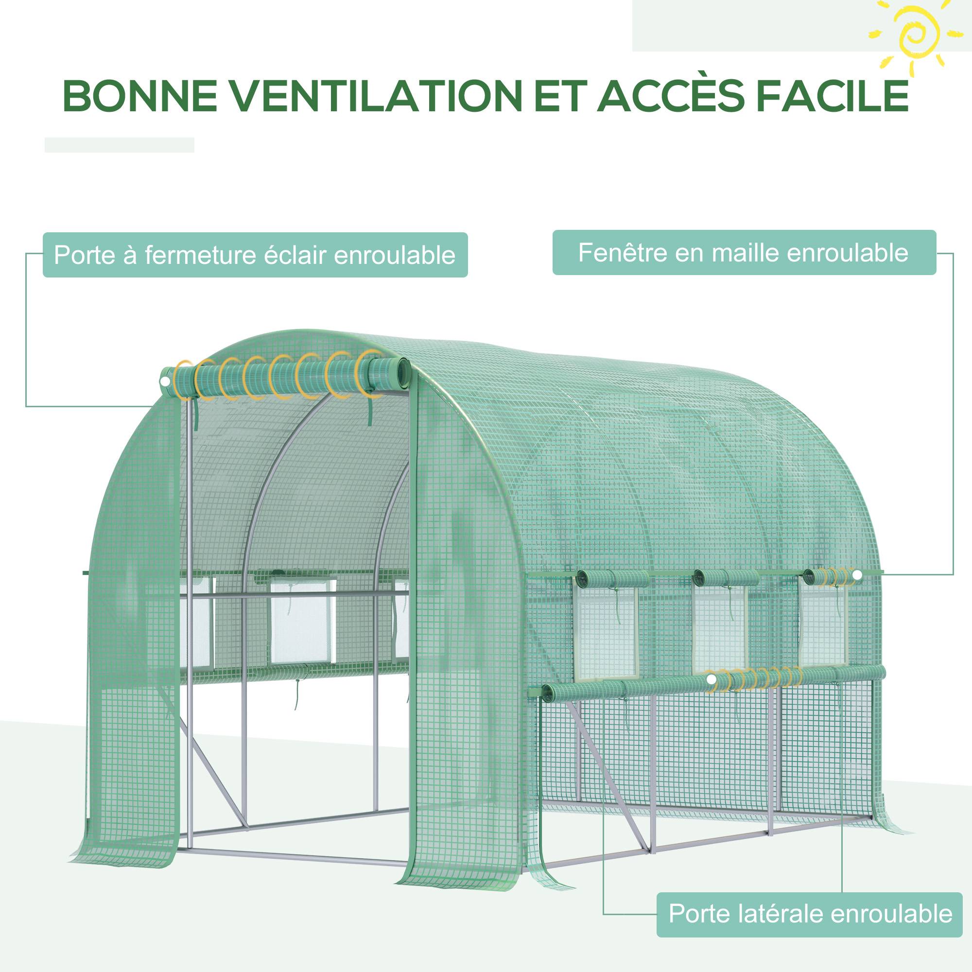 Serre de jardin tunnel serre tunnel 6 m² avec 6 fenêtres porte ...