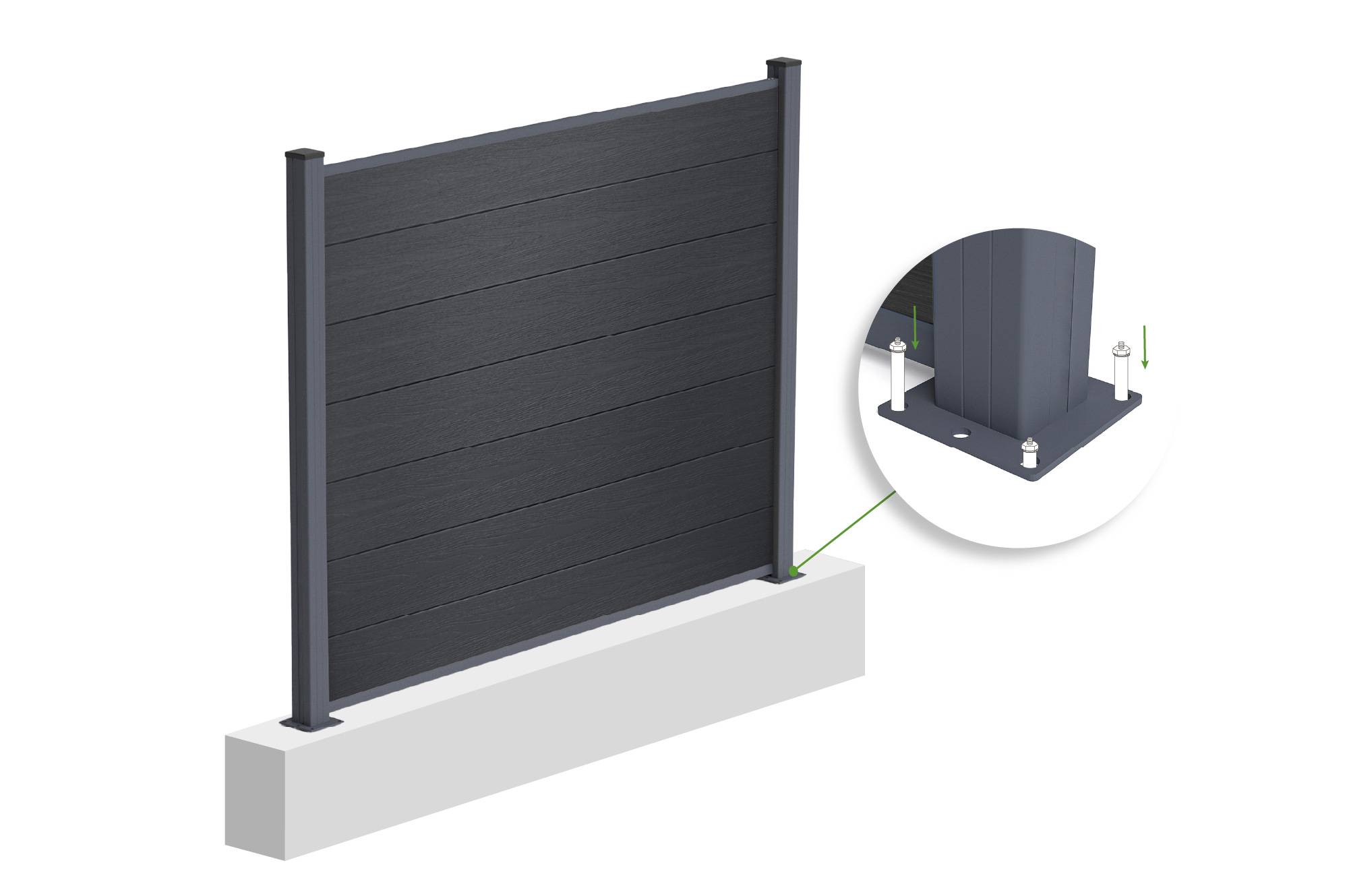 Clôture composite Stockhorn 10 m, hauteur 150 cm, sur plaques de base ...