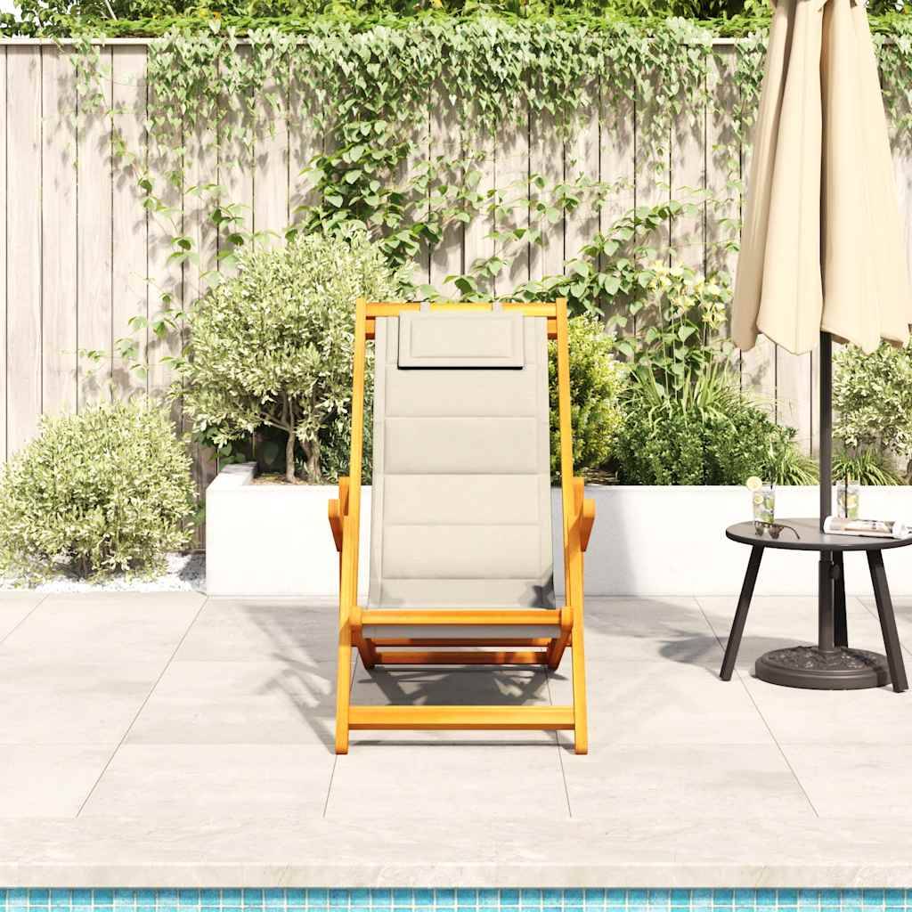 Chaise de plage pliante bois d'acacia crème 61.5 x 110 x 96 cm ...