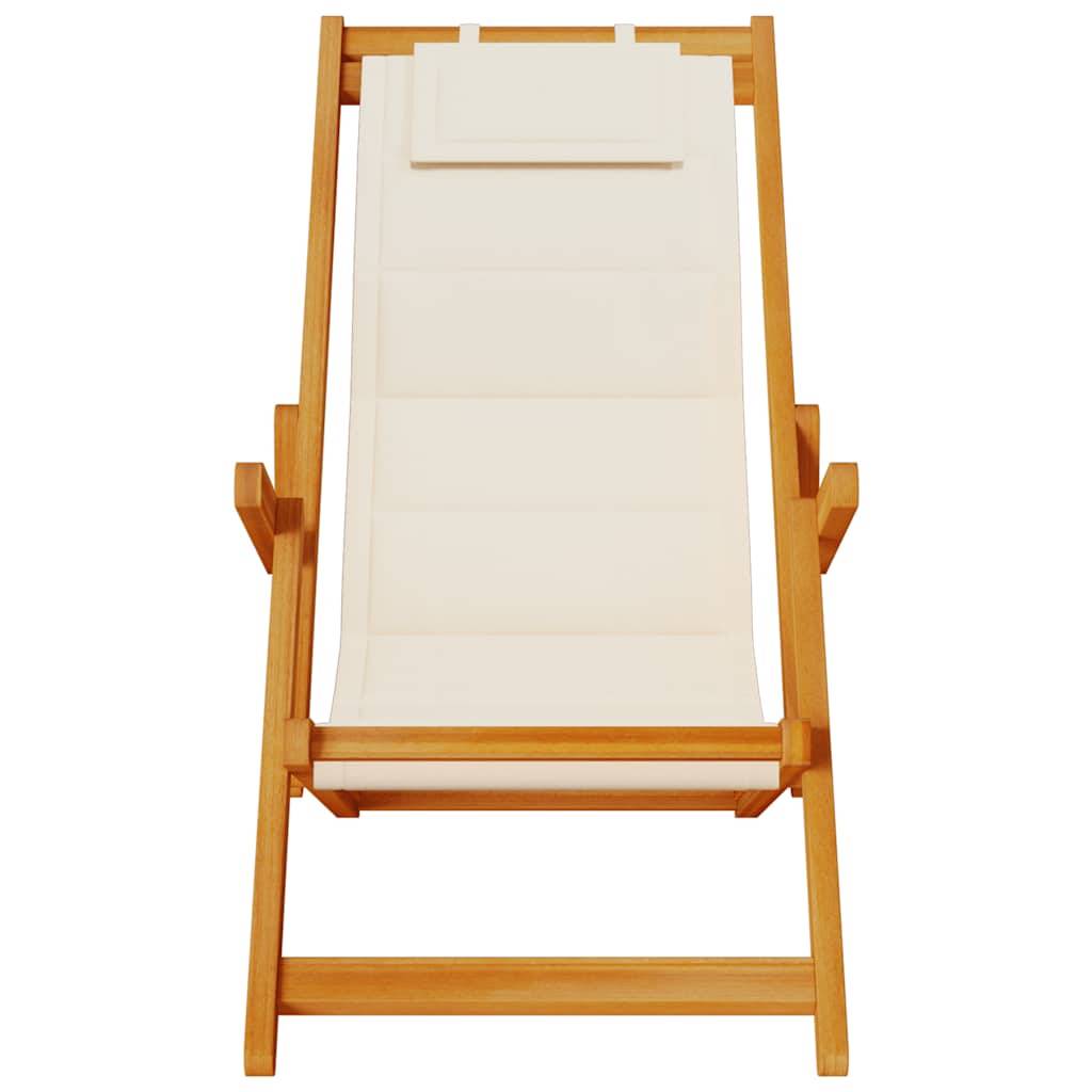 Chaise de plage pliante bois d'acacia crème 61.5 x 110 x 96 cm ...
