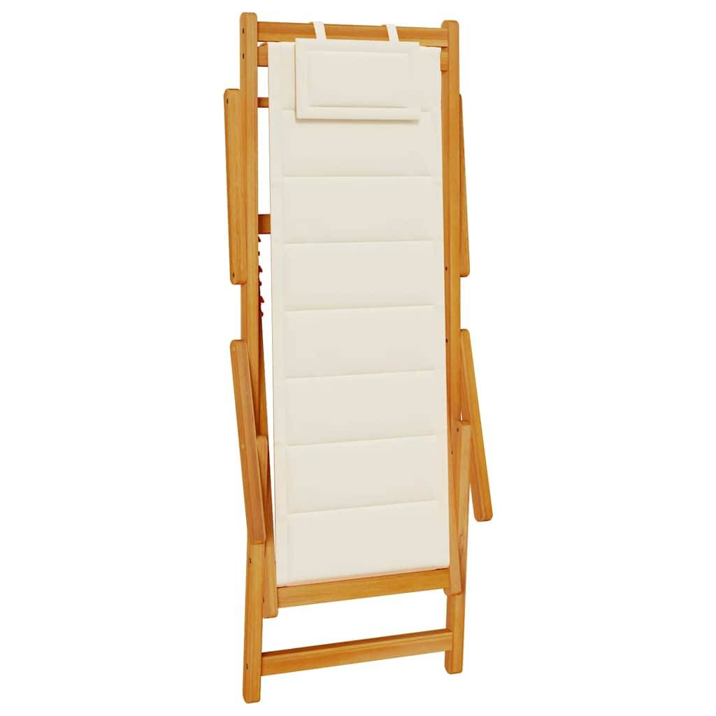 Chaise de plage pliante bois d'acacia crème 61.5 x 110 x 96 cm ...