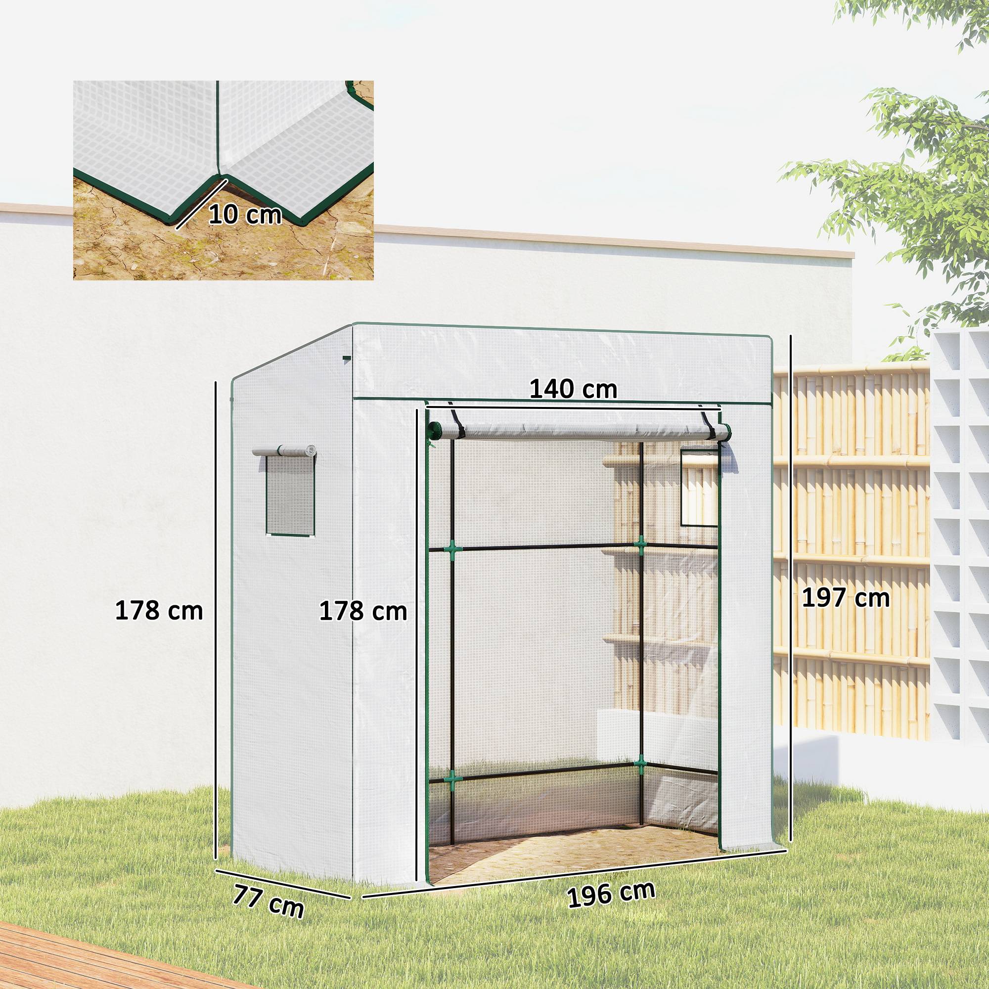 Serre de jardin murale adossée avec 1 porte enroulable, bâche PE ...