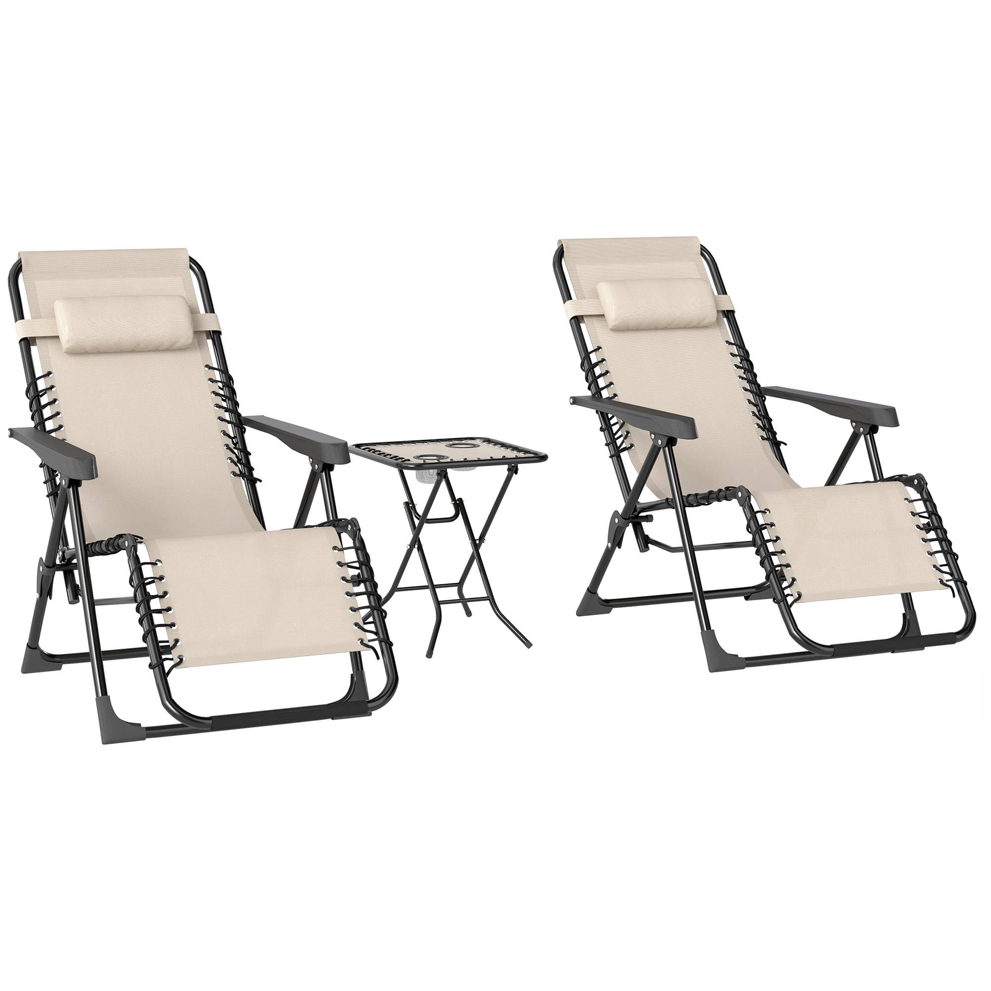 Lot de 2 bains de soleil pliants acier et textilène beige 90 x 65 x 110 ...
