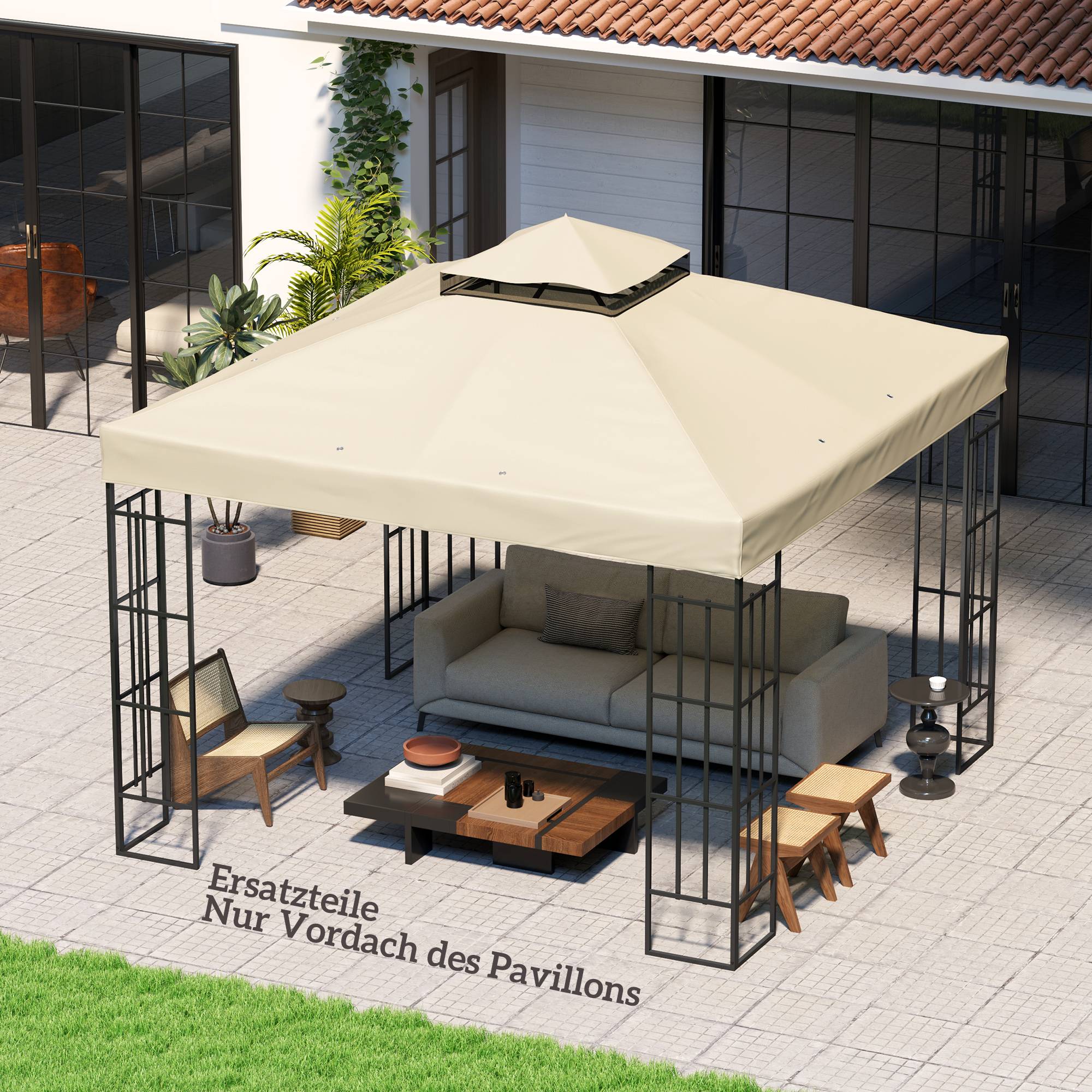 Bâche de rechange tonnelle polyester toit double ventilé 3x3m blanc ...