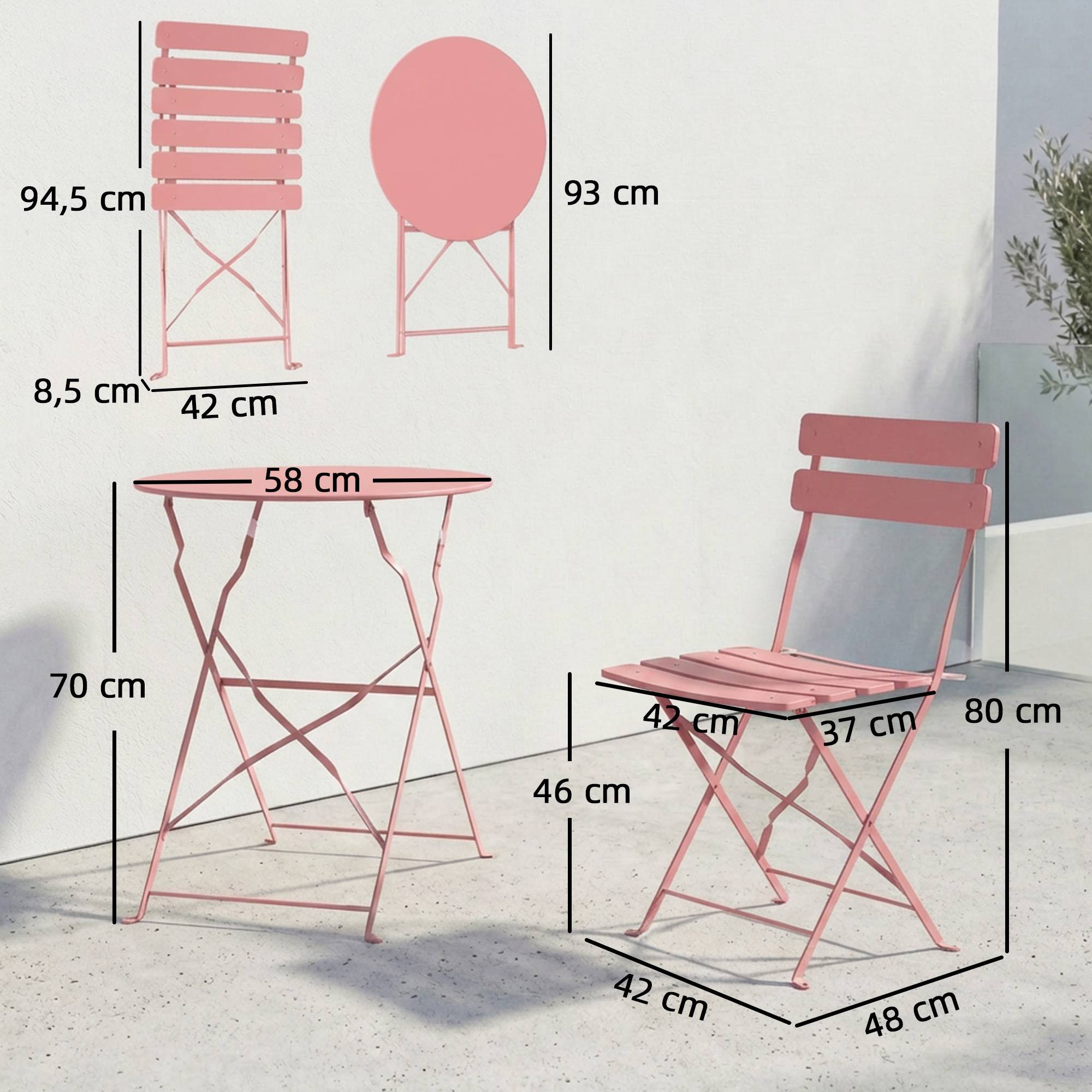 Ensemble Bistrot de Jardin 3 Pièces Table et 2 Chaises Pliantes à ...