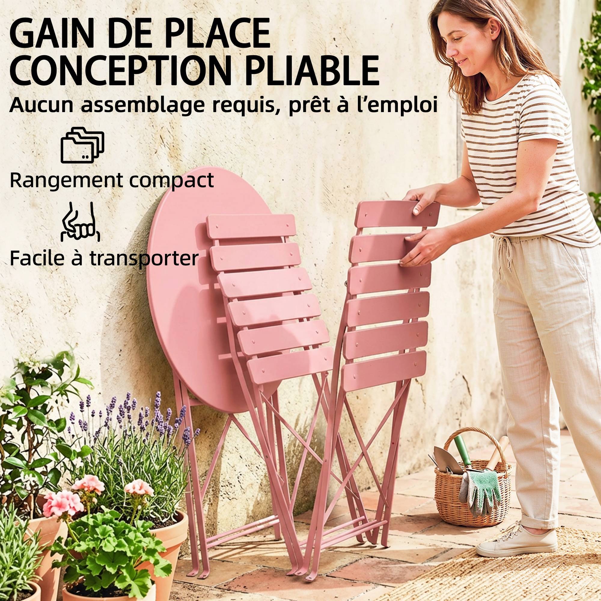 Ensemble Bistrot de Jardin 3 Pièces Table et 2 Chaises Pliantes à ...