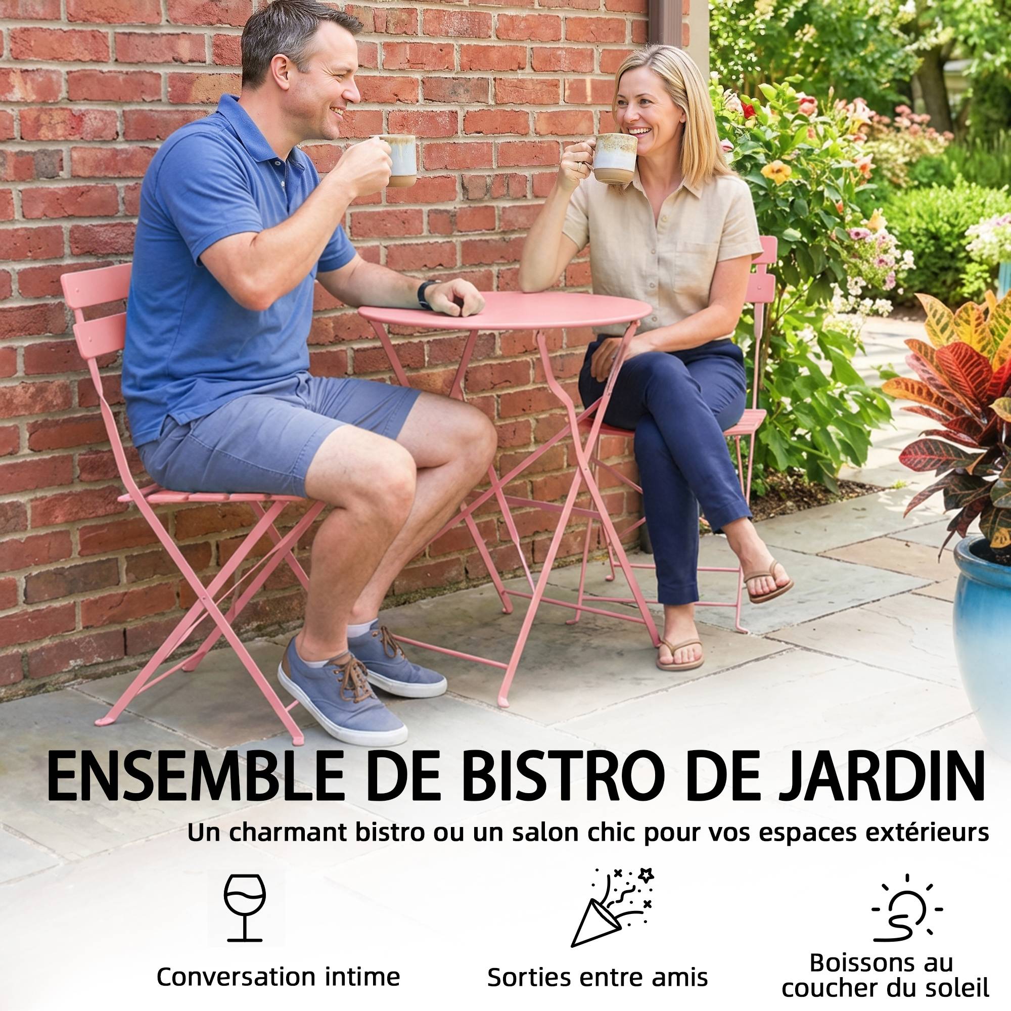 Ensemble Bistrot de Jardin 3 Pièces Table et 2 Chaises Pliantes à ...