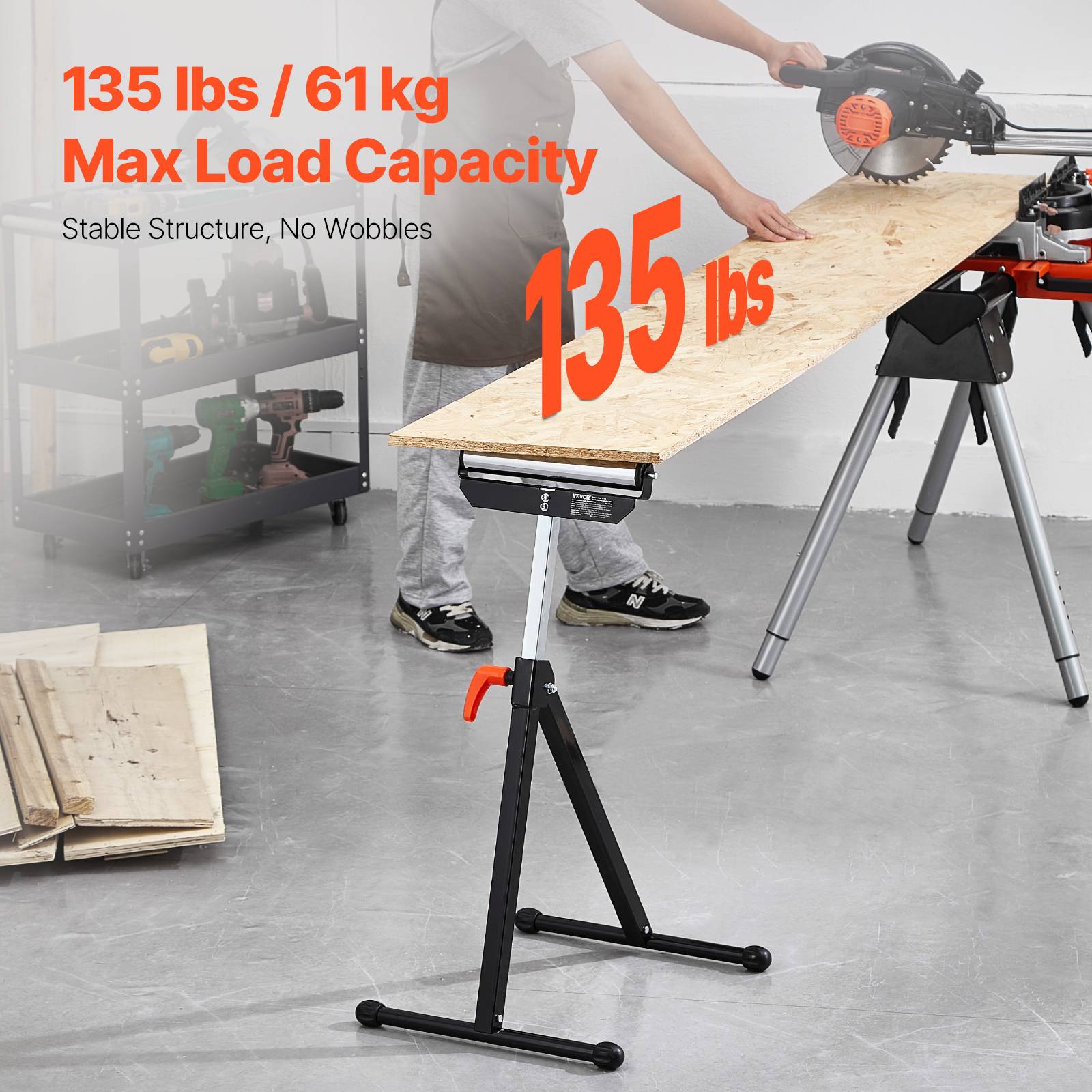 VEVOR Servante rouleaux lot 2, charge 61kg, hauteur réglable. - Jardiland