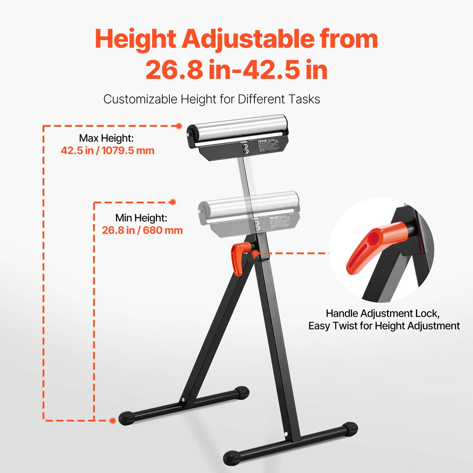VEVOR Servante rouleaux lot 2, charge 61kg, hauteur réglable. - Jardiland