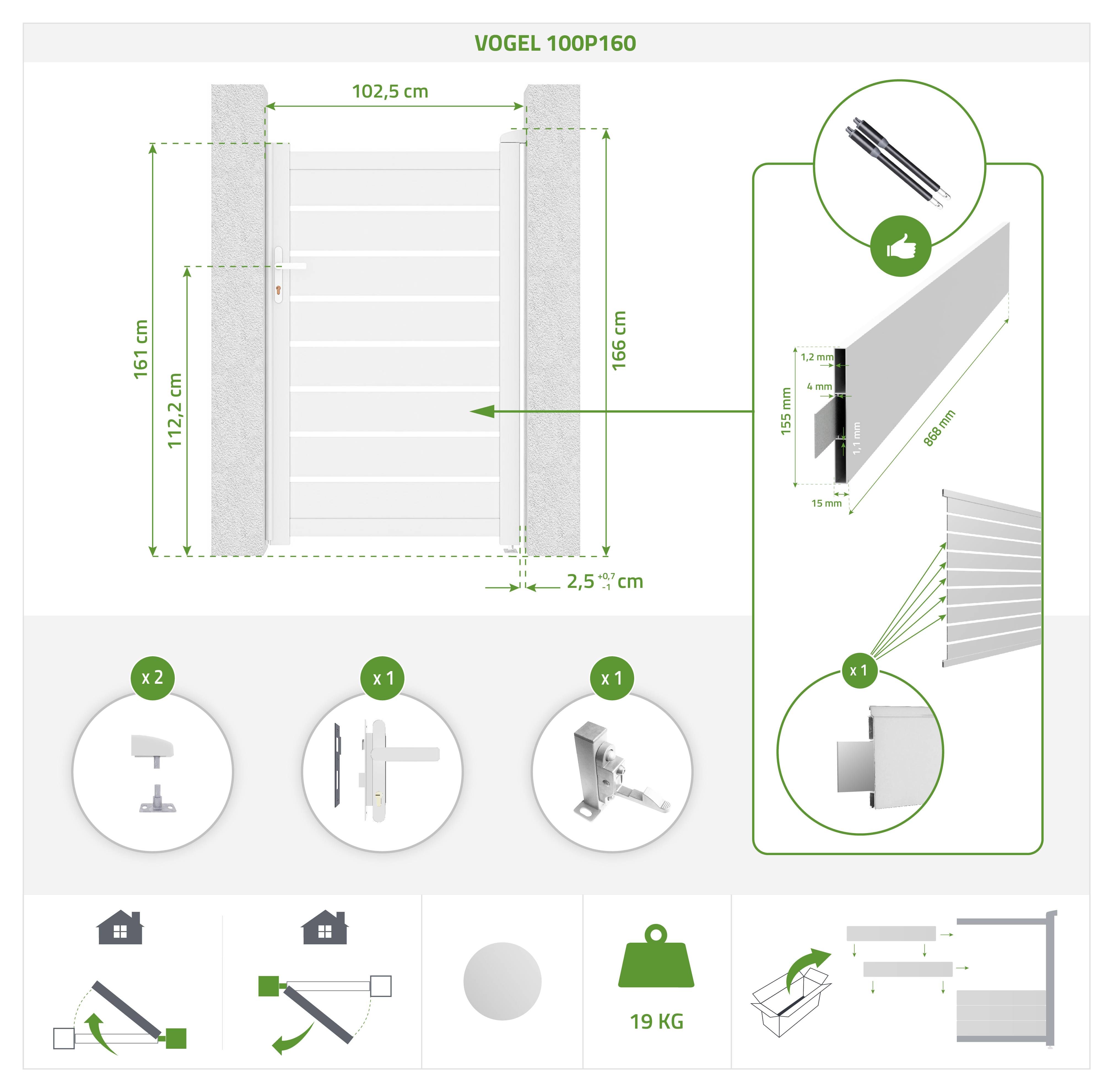Portillon 1m VOGEL H.160 aluminium blanc + 2 poteaux EIFEL H.190 cm 100 ...