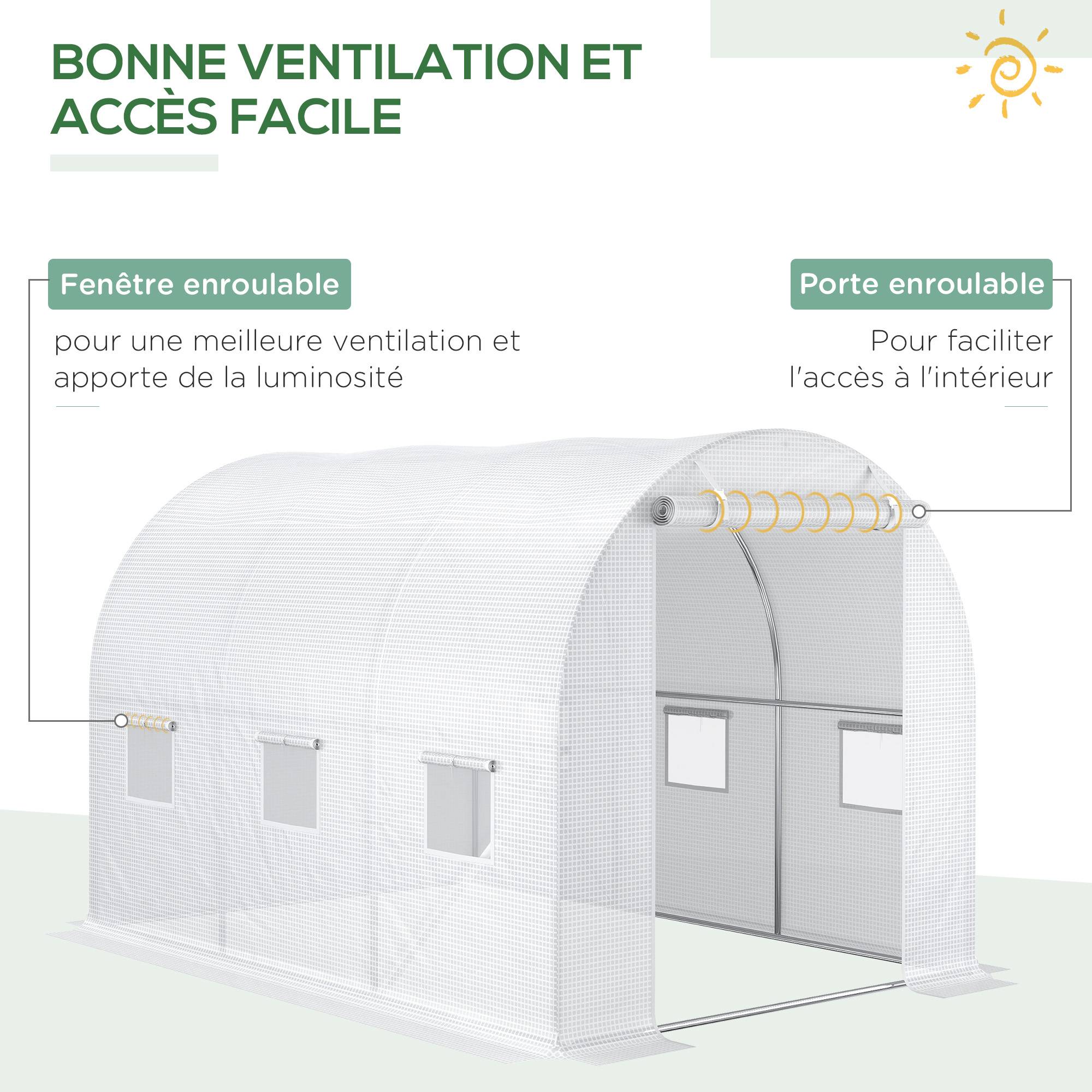 Bâche de rechange serre tunnel PE anti-UV protection 6 fenêtres porte ...