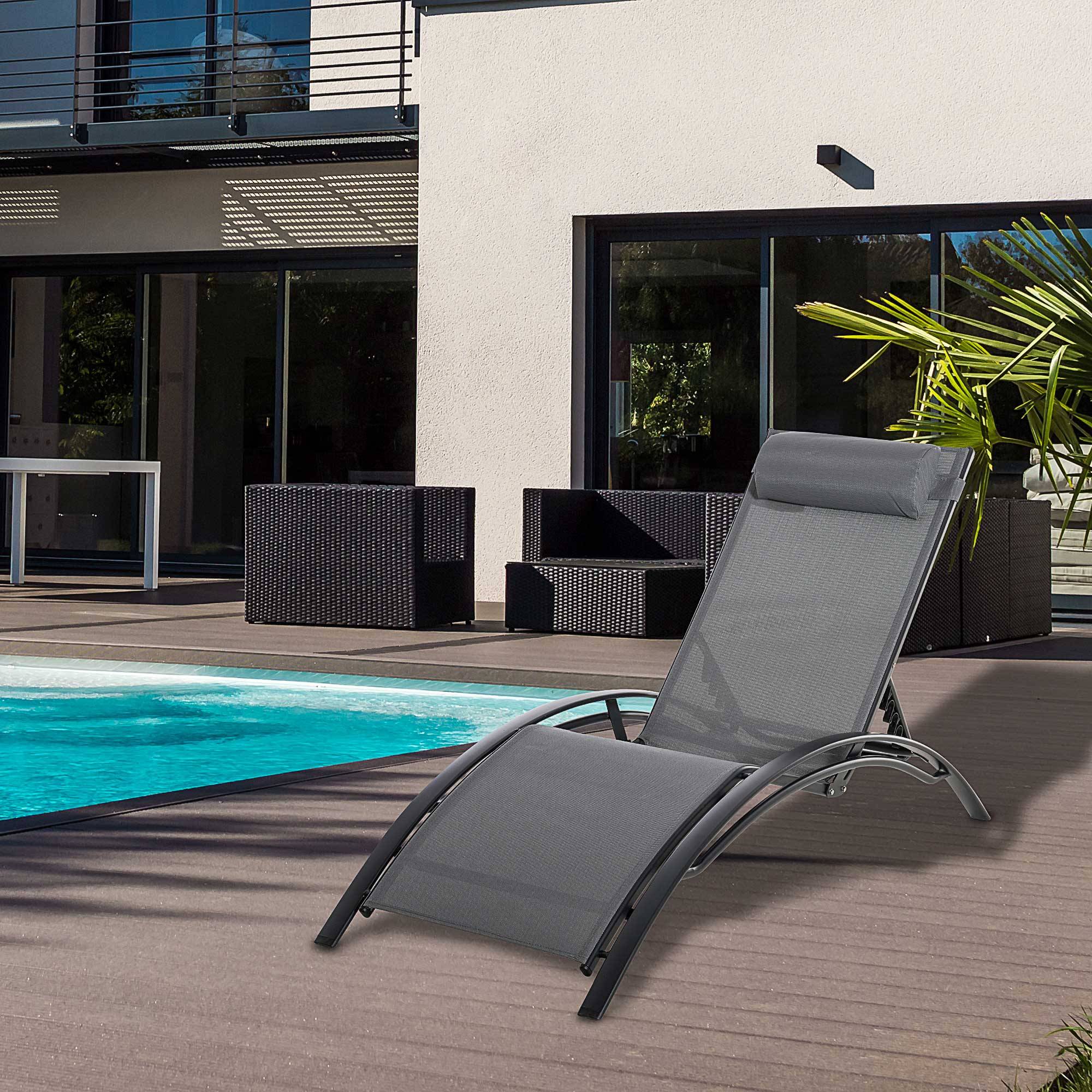 Transat de Jardin Design 171 x 64 cm, Chaise Longue Réglable, Tétière ...