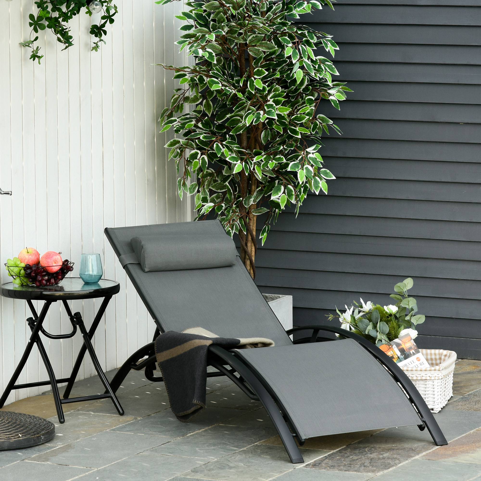 Transat de Jardin Design 171 x 64 cm, Chaise Longue Réglable, Tétière ...