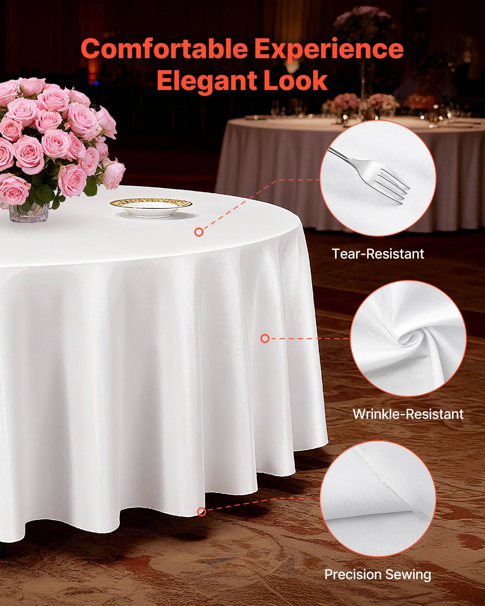 VEVOR Nappe ronde blanche de table en polyester 3048 mm lot de 6 pour ...