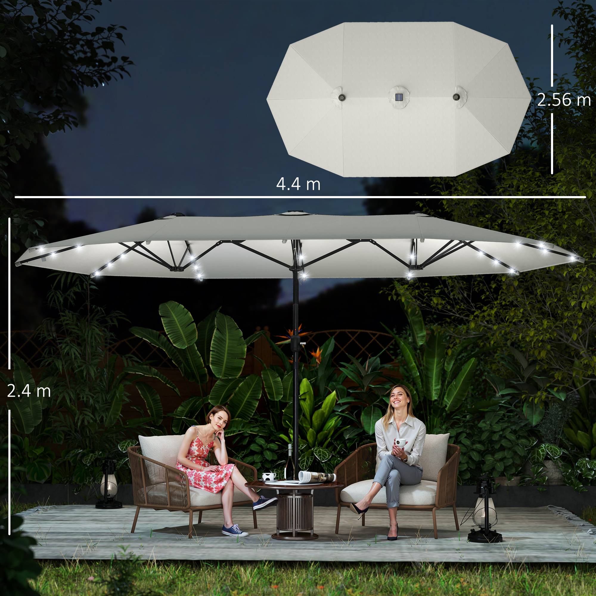 Parasol double en métal pour extérieur avec éclairage LED solaire ...