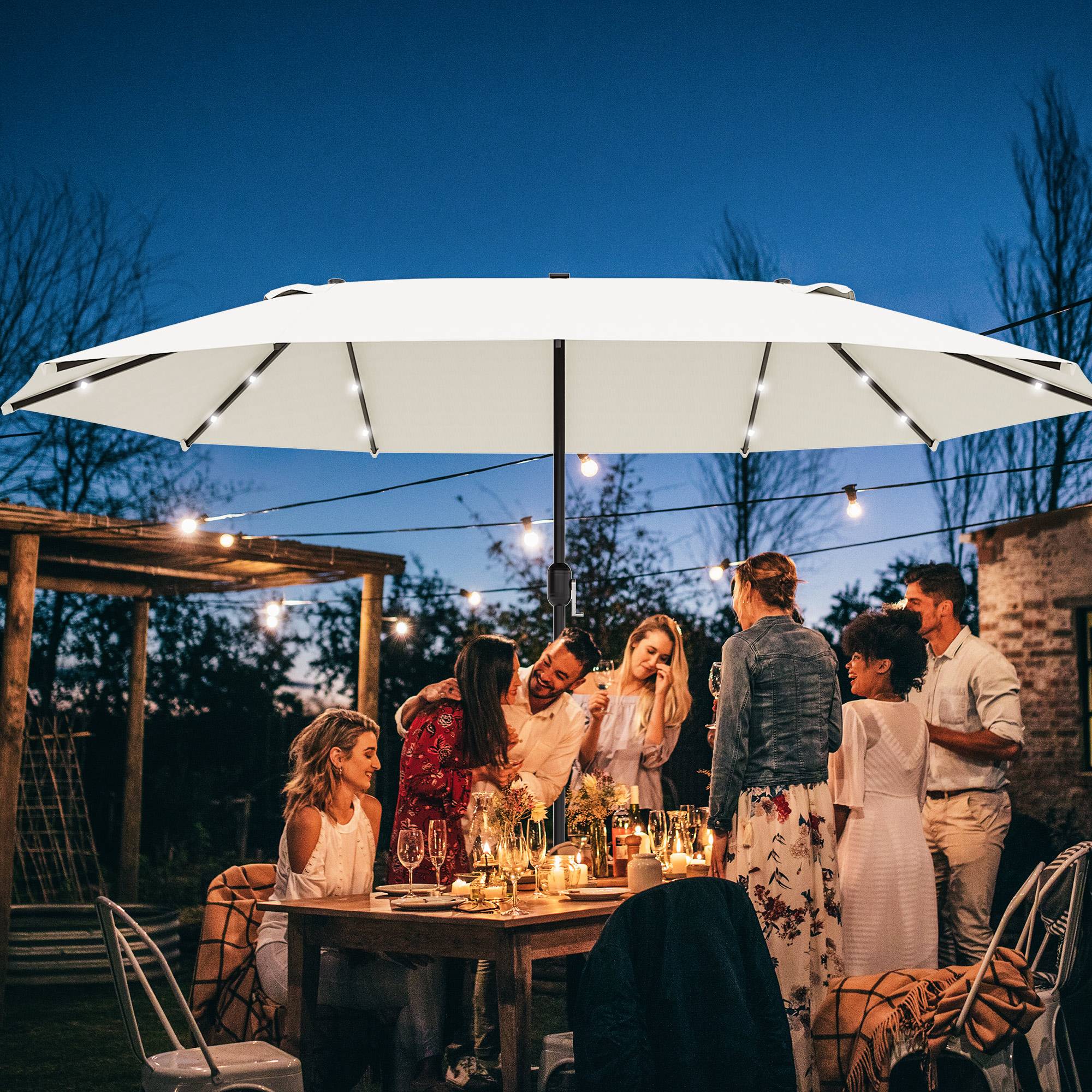 Parasol double en métal pour extérieur avec éclairage LED solaire ...