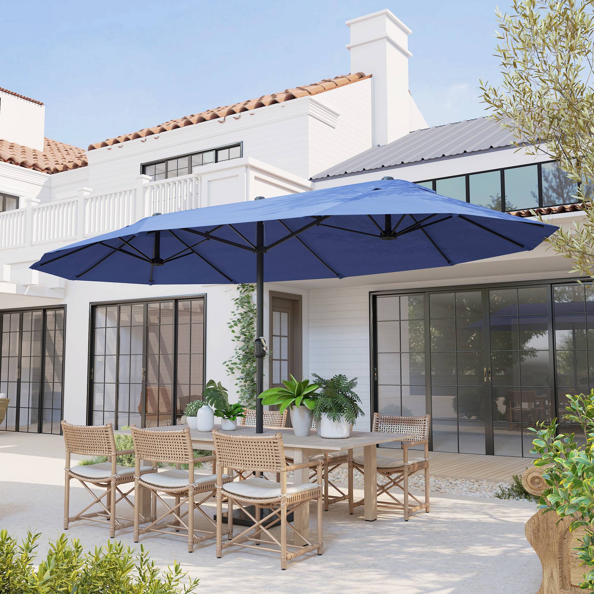 Parasol double en acier et polyester pour terrasse ombre maximale ...