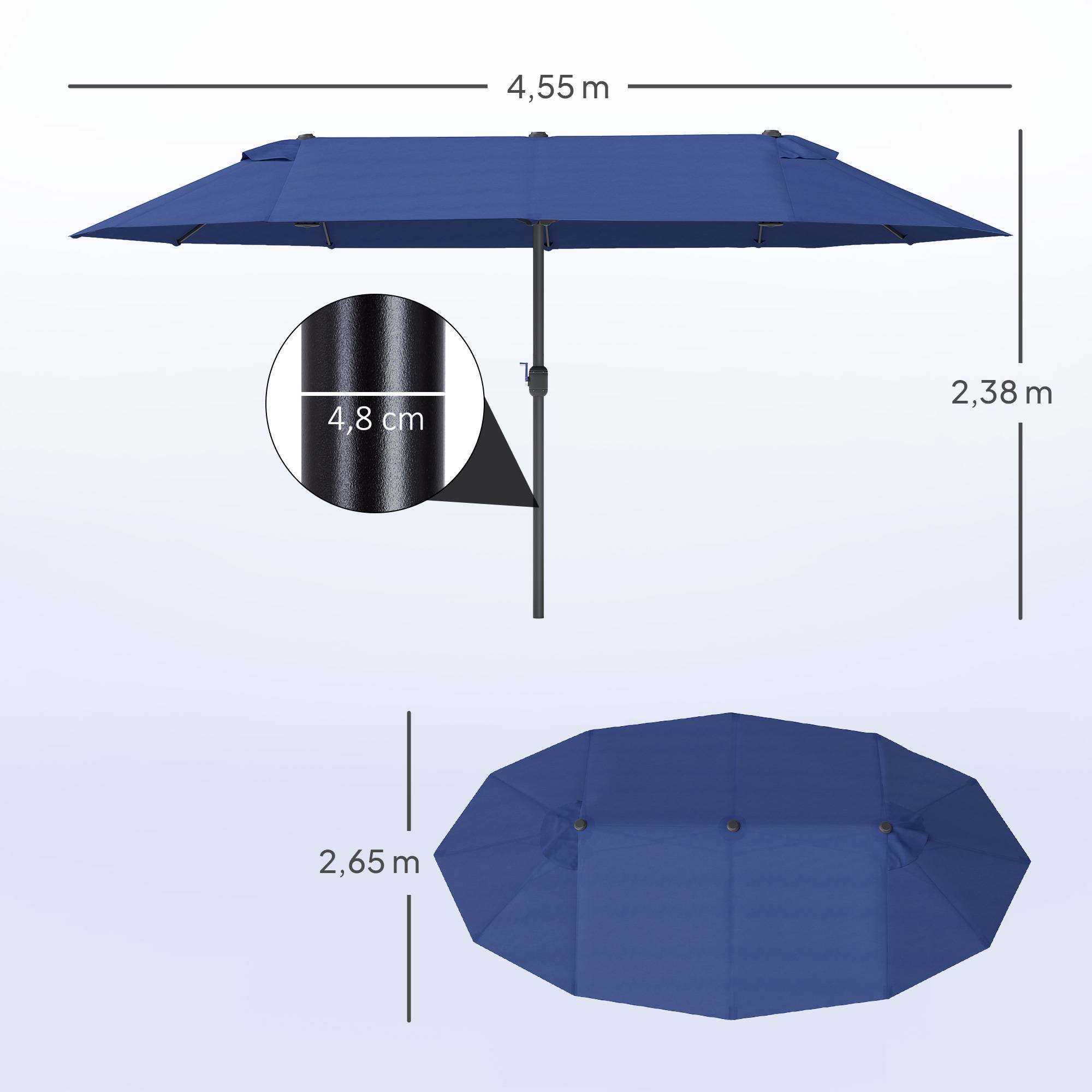 Parasol double en acier et polyester pour terrasse ombre maximale ...