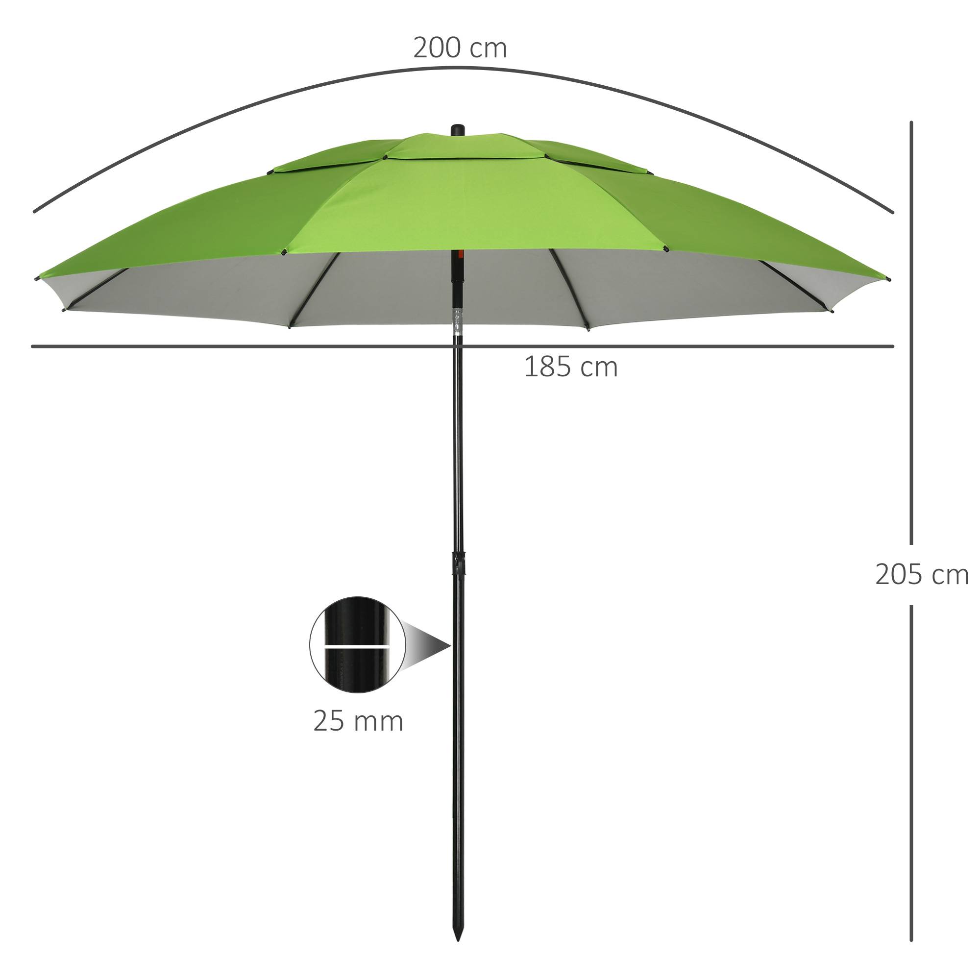 Parasol Polyester Vert 185x185x205 cm - Jardiland