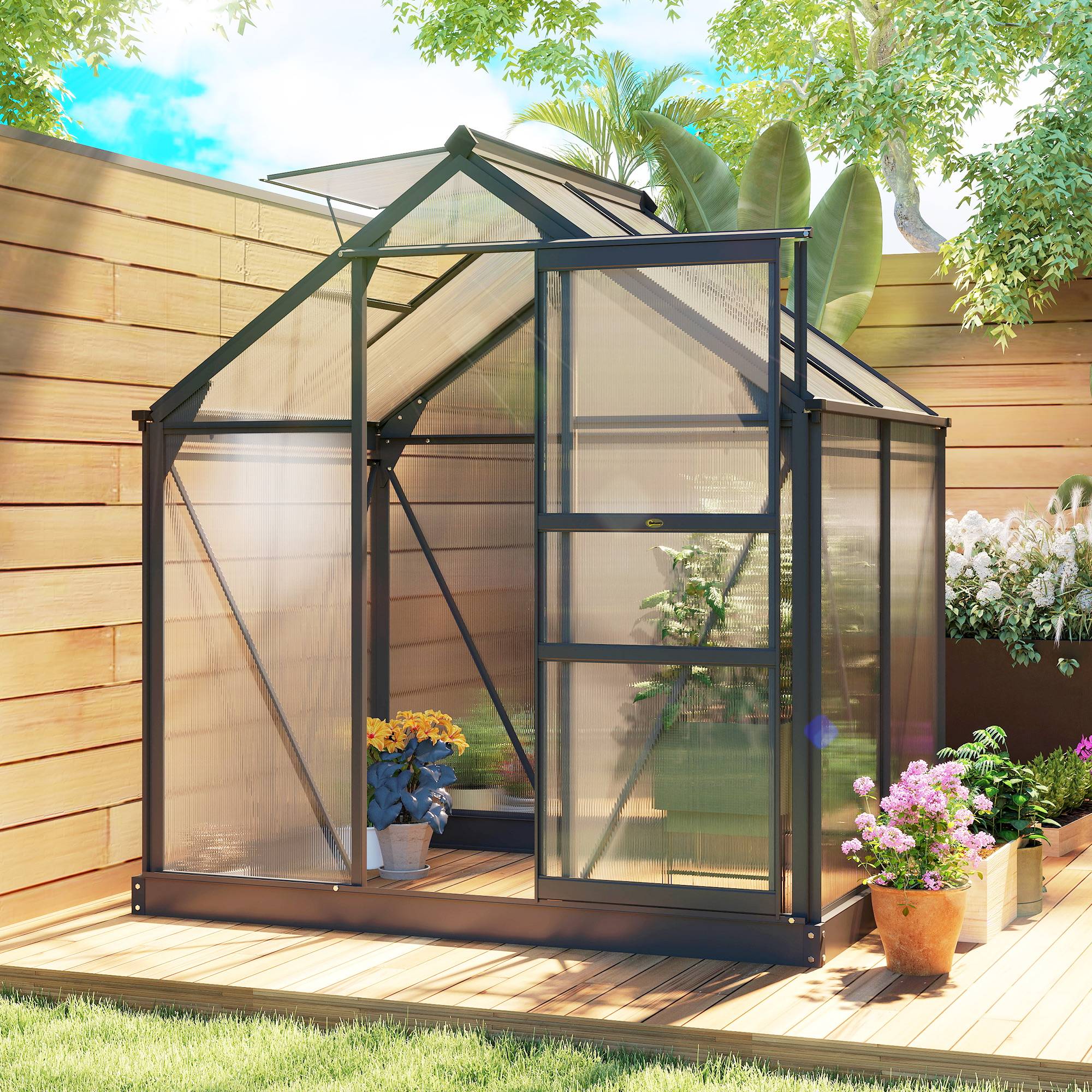 Serre de jardin en polycarbonate et aluminium gris 190 x 132 x 201 cm ...