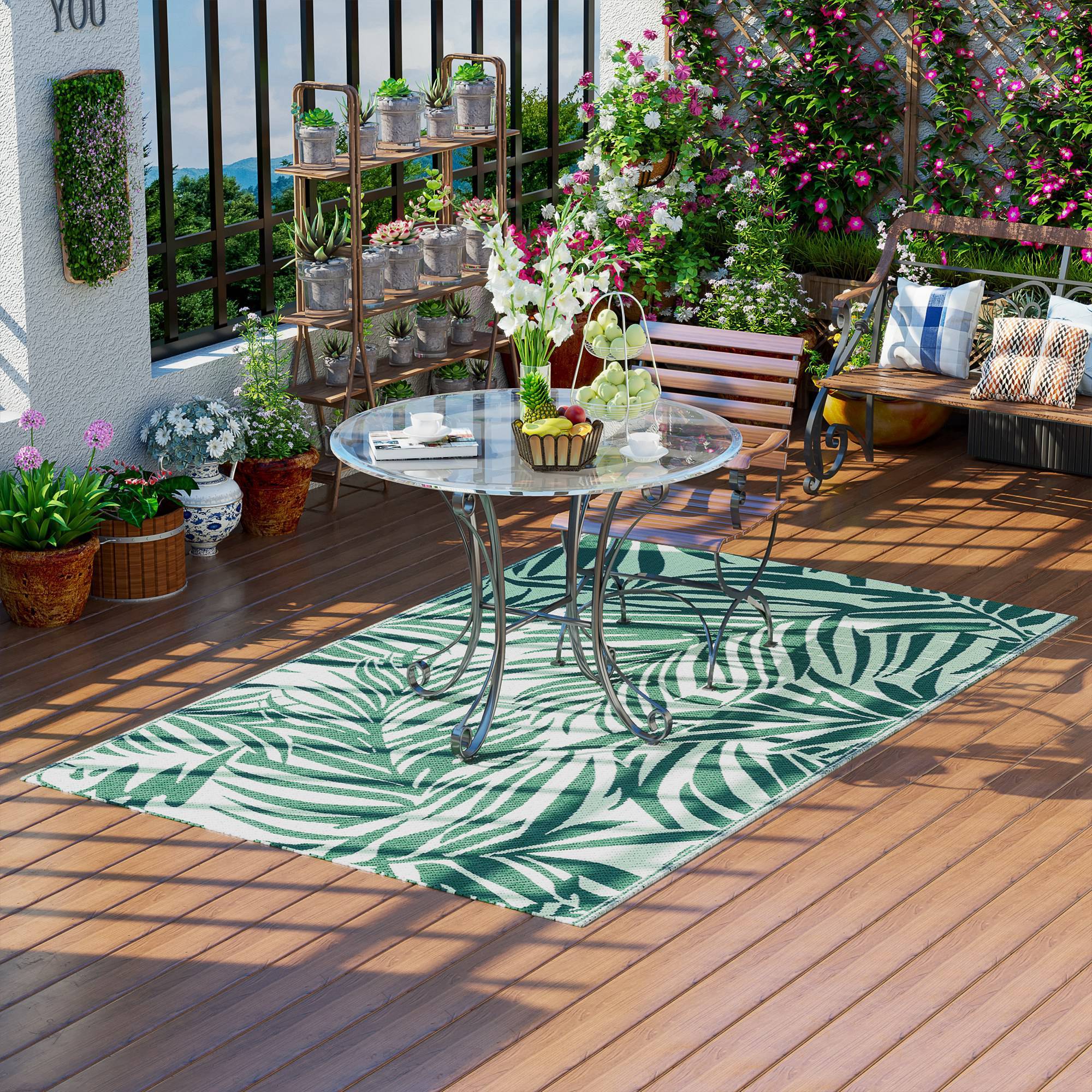 Tapis d'extérieur réversible Polypropylène Terrasse jardin Motif ...