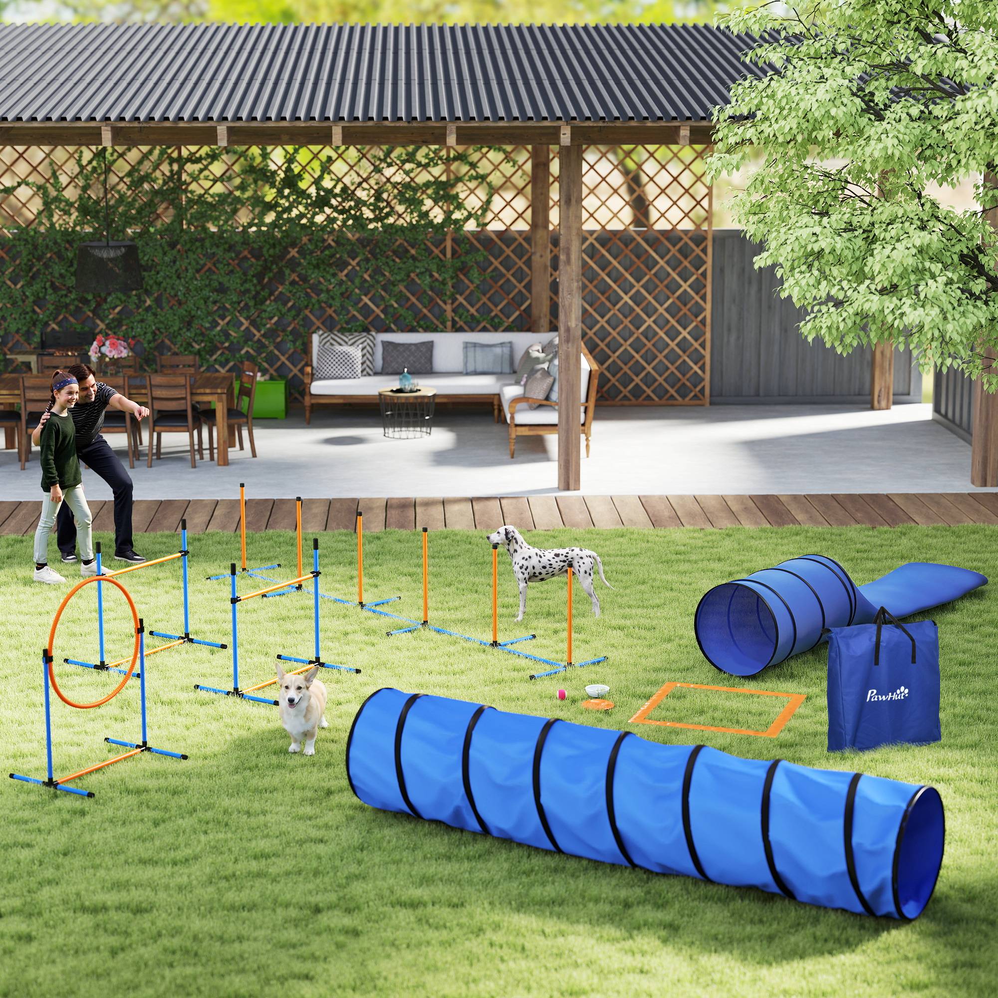 Kit d'agilité pour chien polyester et plastique orange et bleu 350 x 68 ...