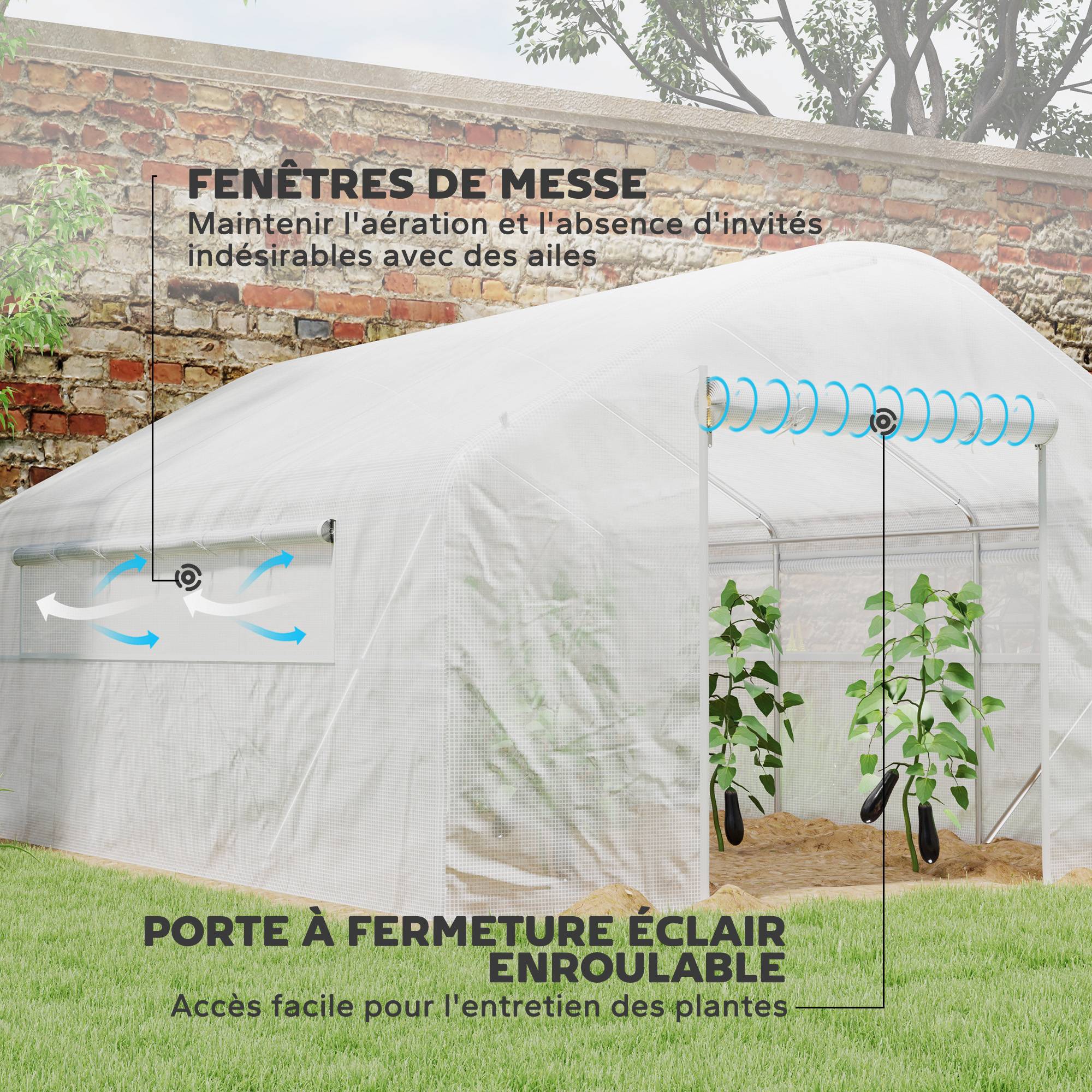 Serre de jardin 4 x 3 x 2m avec portes enroulables et grandes fenêtres ...