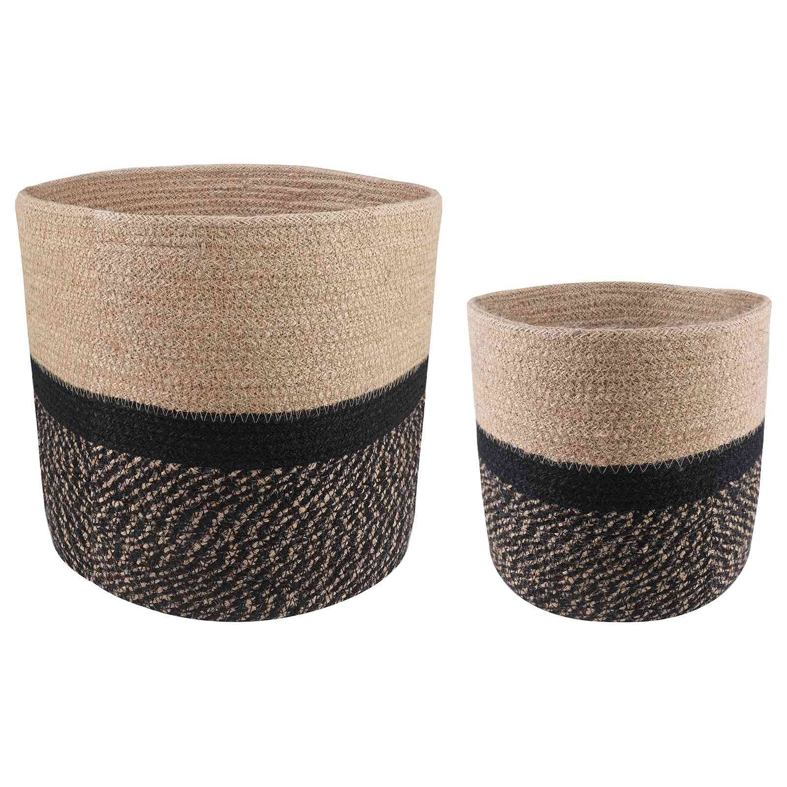 Ensemble de 2 pots à plantes jute naturel et noir 28 x 28 x 28 cm ...