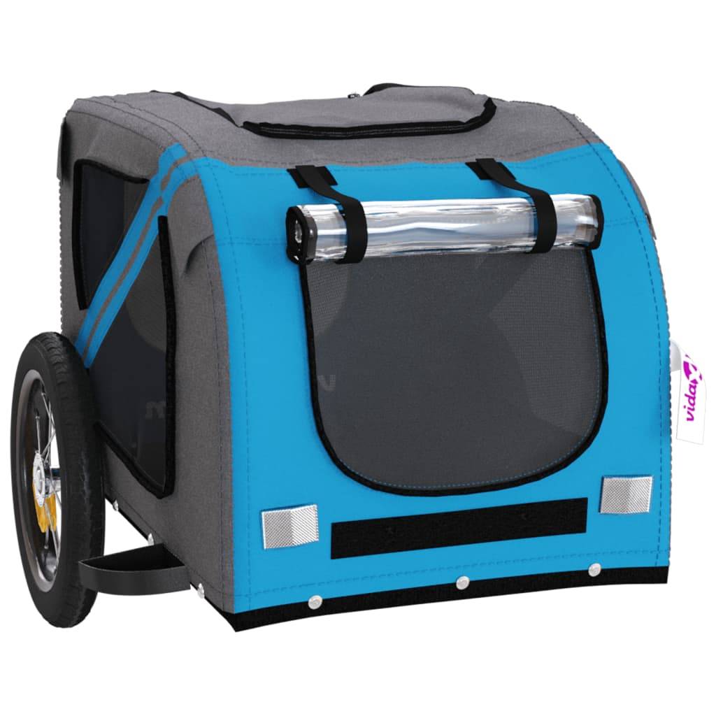 Remorque de vélo pour animaux fer et tissu Oxford bleu et gris 124 x 53 ...