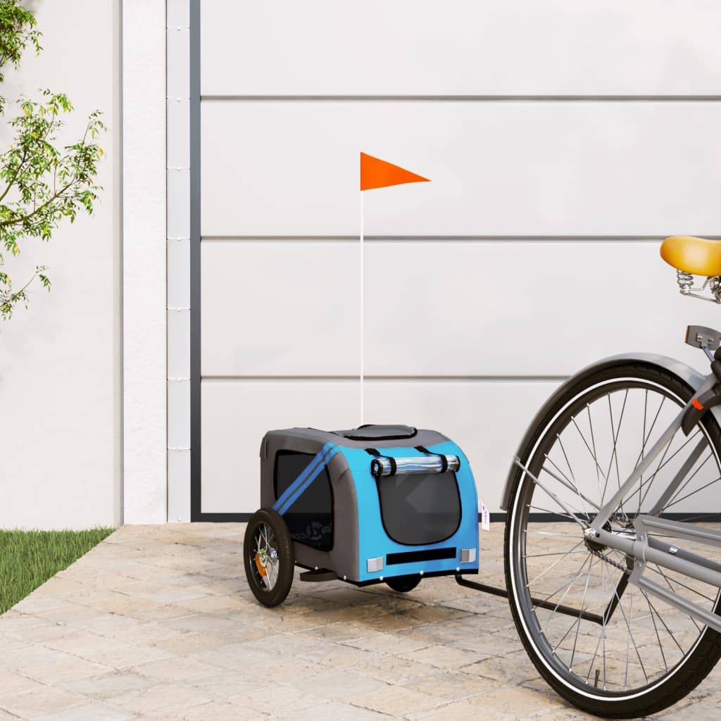 Remorque de vélo pour animaux fer et tissu Oxford bleu et gris 124 x 53 ...