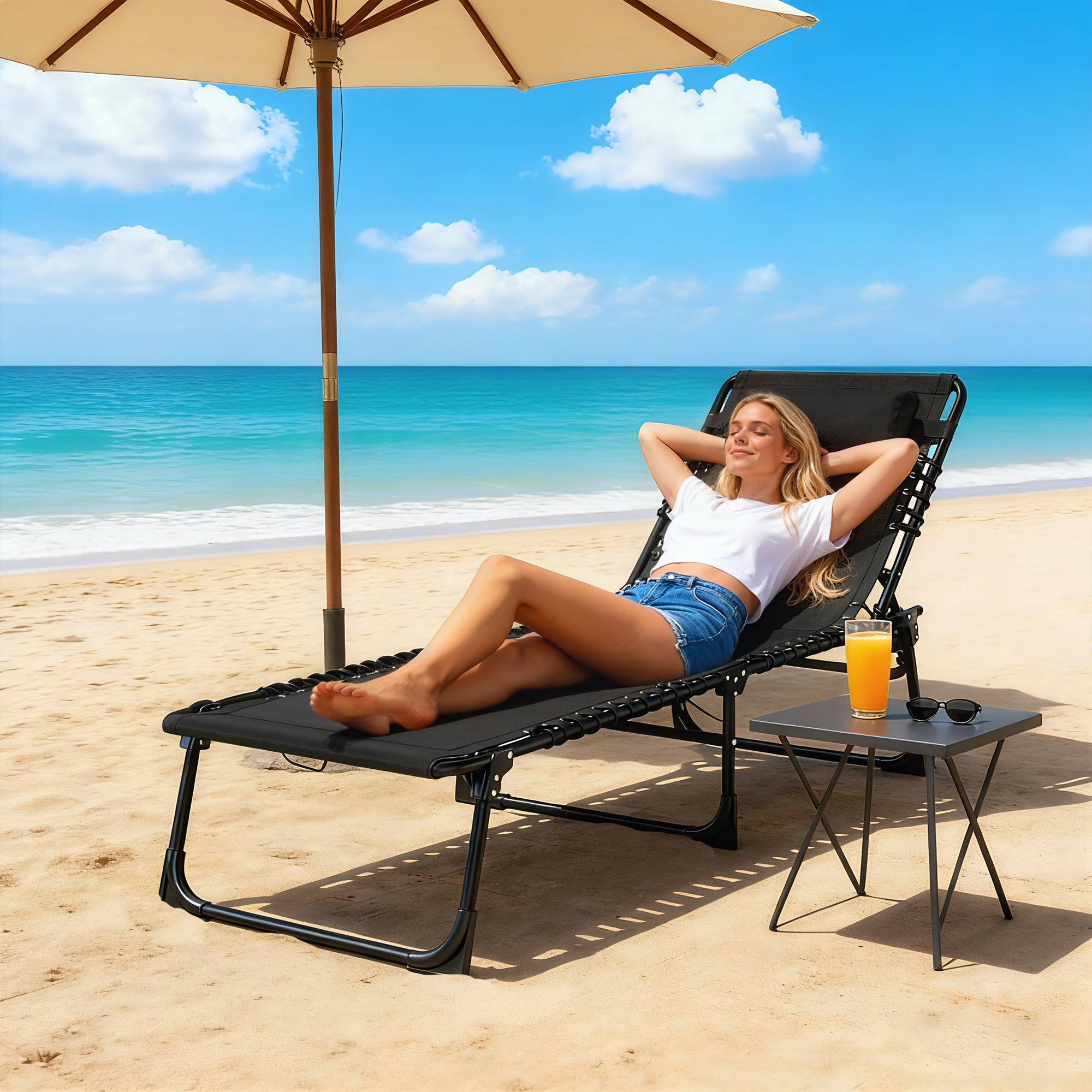 Bain de Soleil transat Pliable Dossier inclinable Multi-Positions 189 x ...