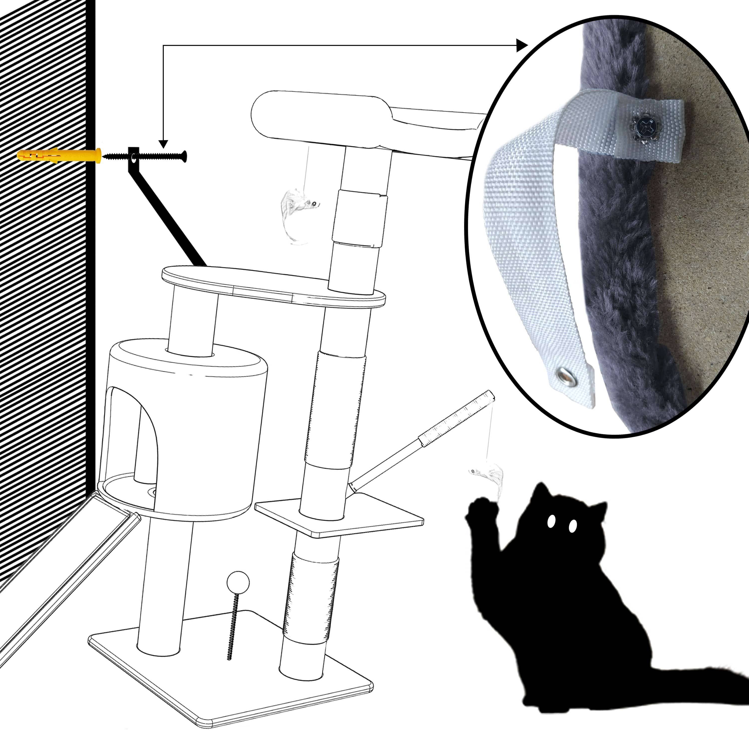 Arbre à chat 112cm avec griffoir, niche et plateforme - Gris - Arbre à ...