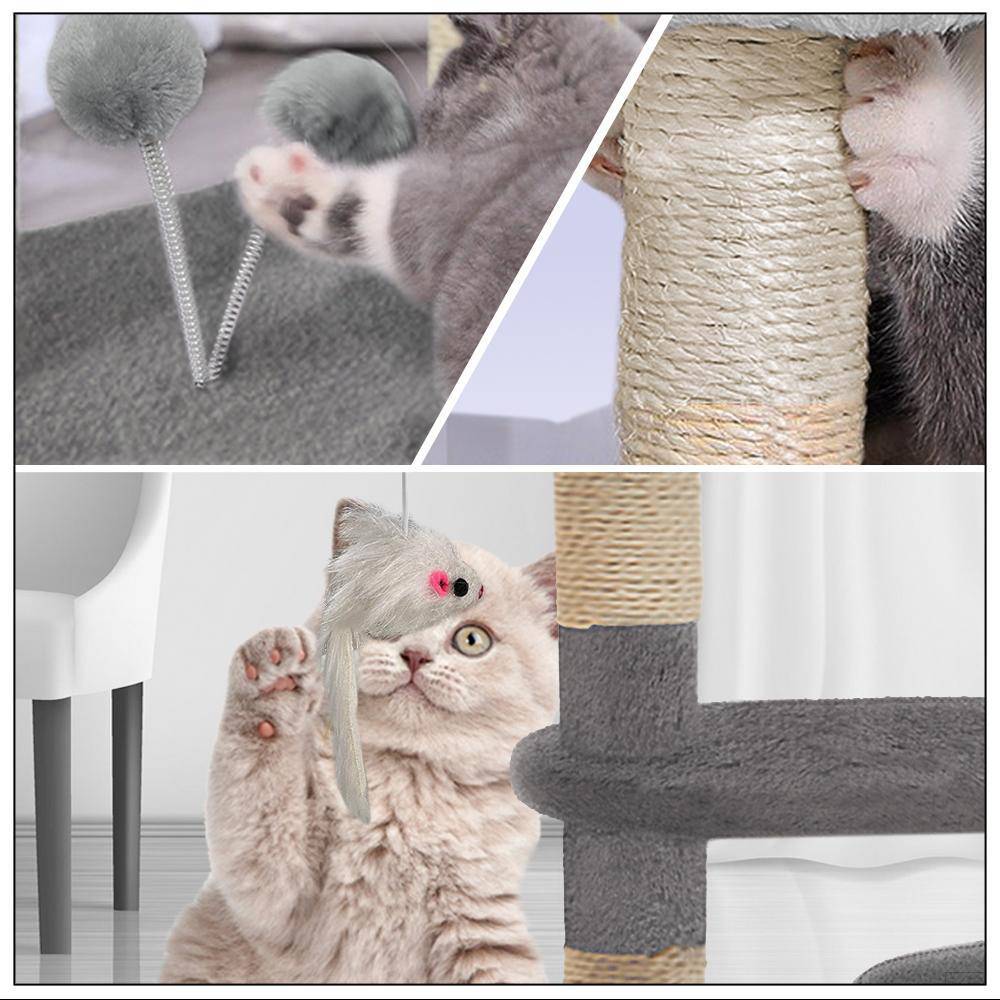 Arbre à chat 112cm avec griffoir, niche et plateforme - Gris - Arbre à ...