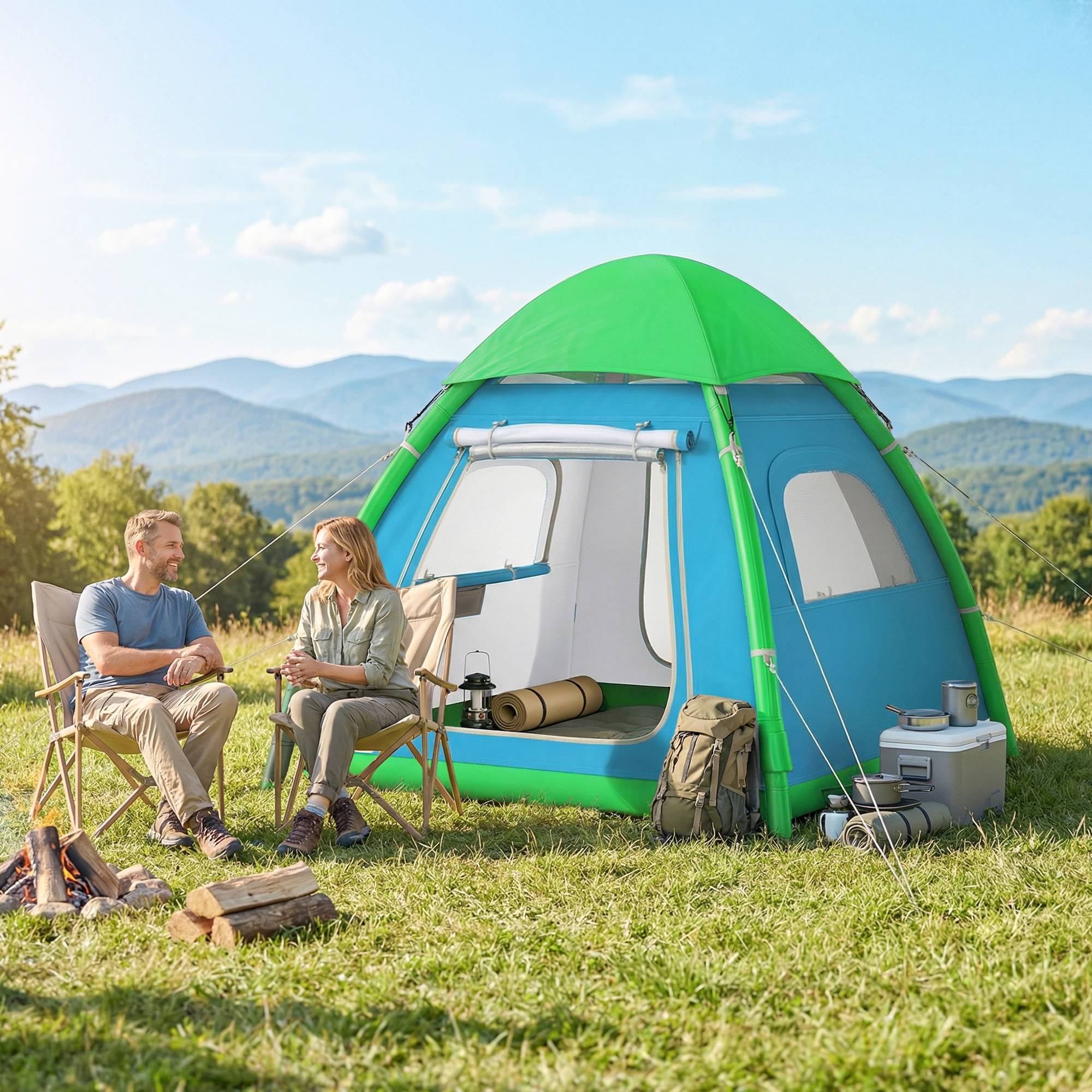 Tente de camping gonflable polyesters gris 220 x 220 x 200 cm - PANGIVO ...