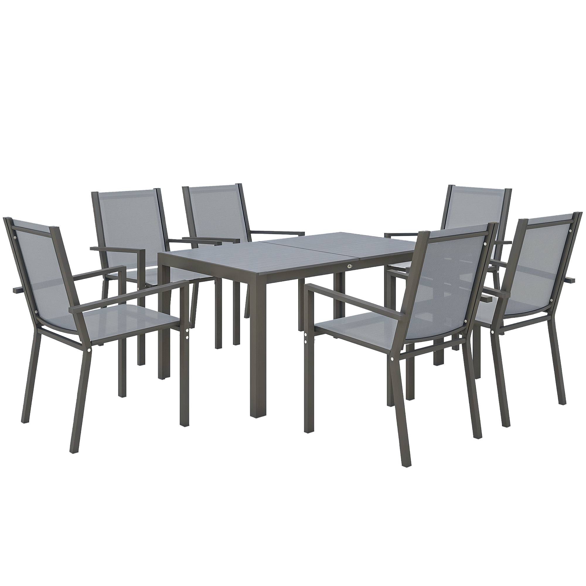 Salon de jardin extérieur en acier table bois synthétique 6 chaises ...