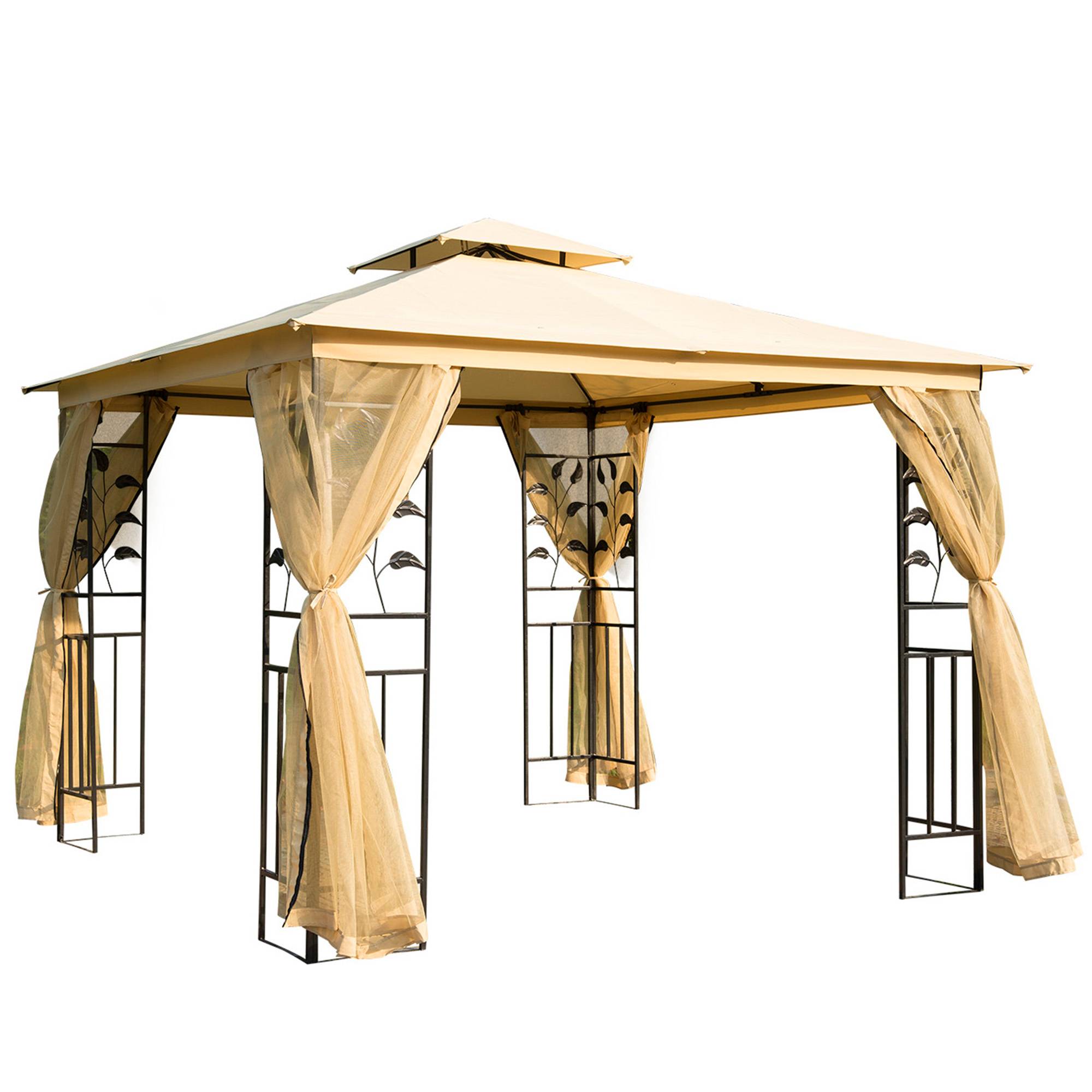 Tonnelle de jardin acier double toit moustiquaires 300x300cm beige ...