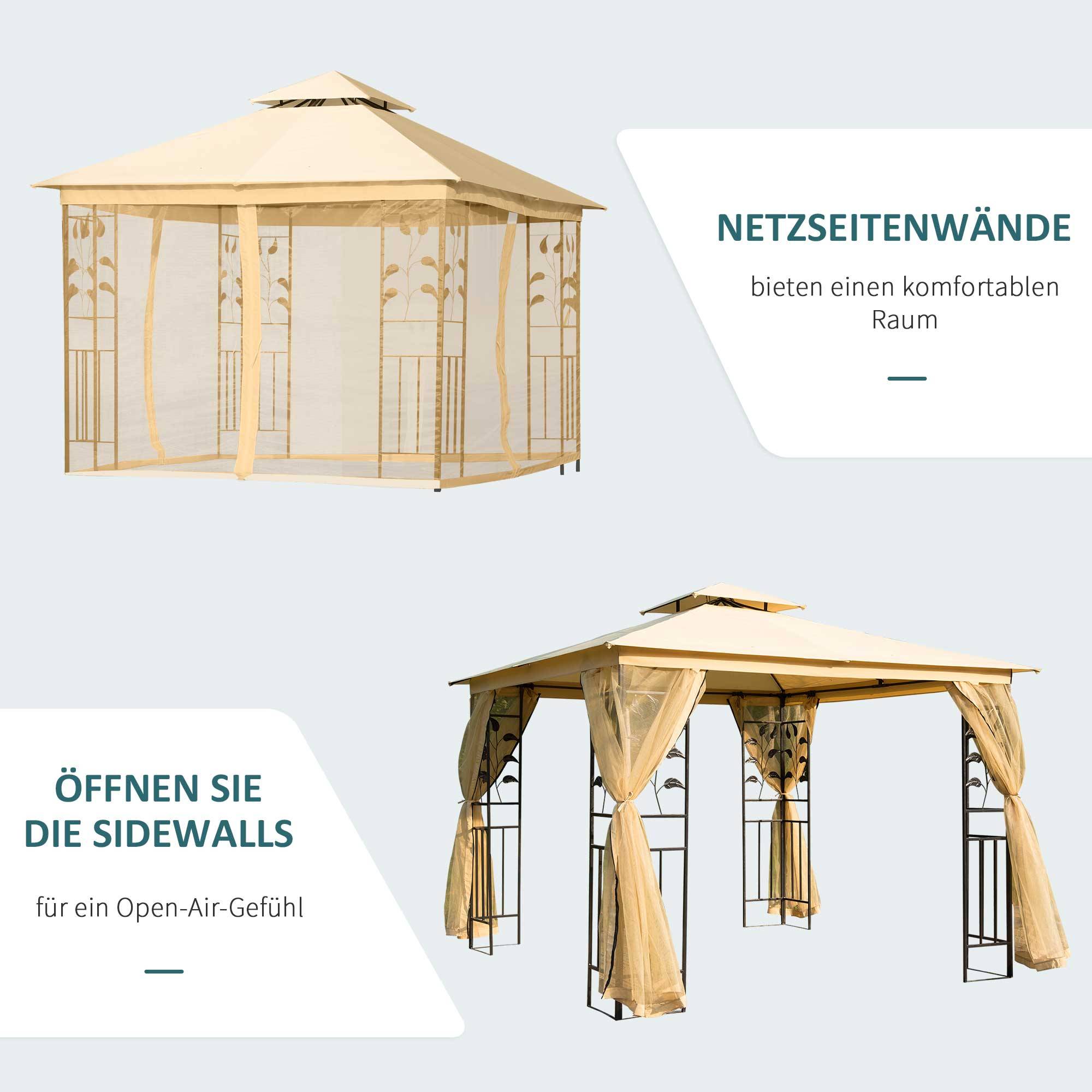 Tonnelle de jardin acier double toit moustiquaires 300x300cm beige ...