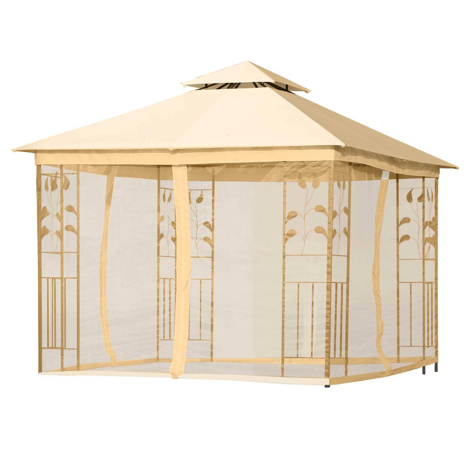 Tonnelle de jardin acier double toit moustiquaires 300x300cm beige ...
