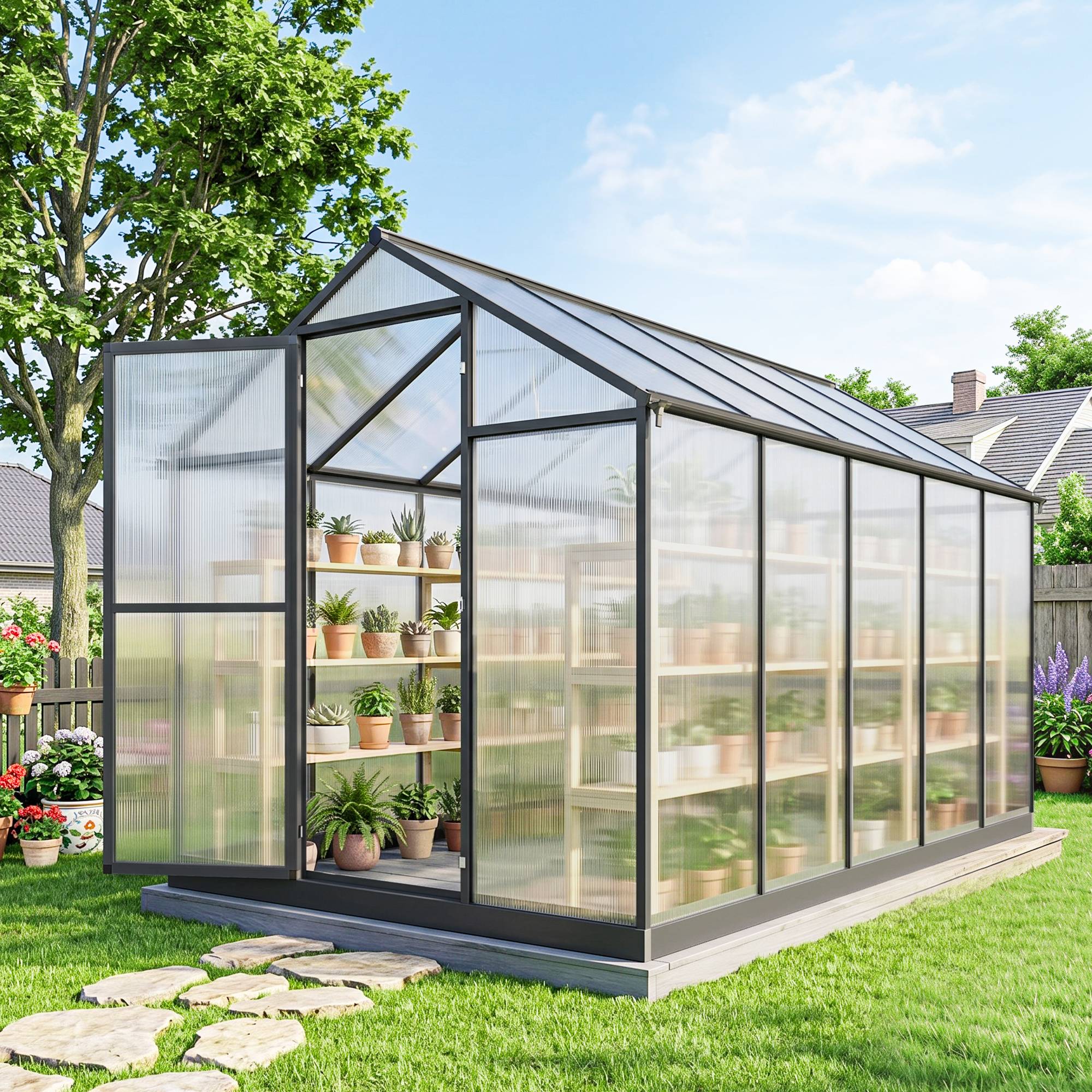 Serre de jardin en aluminium polycarbonate, serre avec fenêtres ...