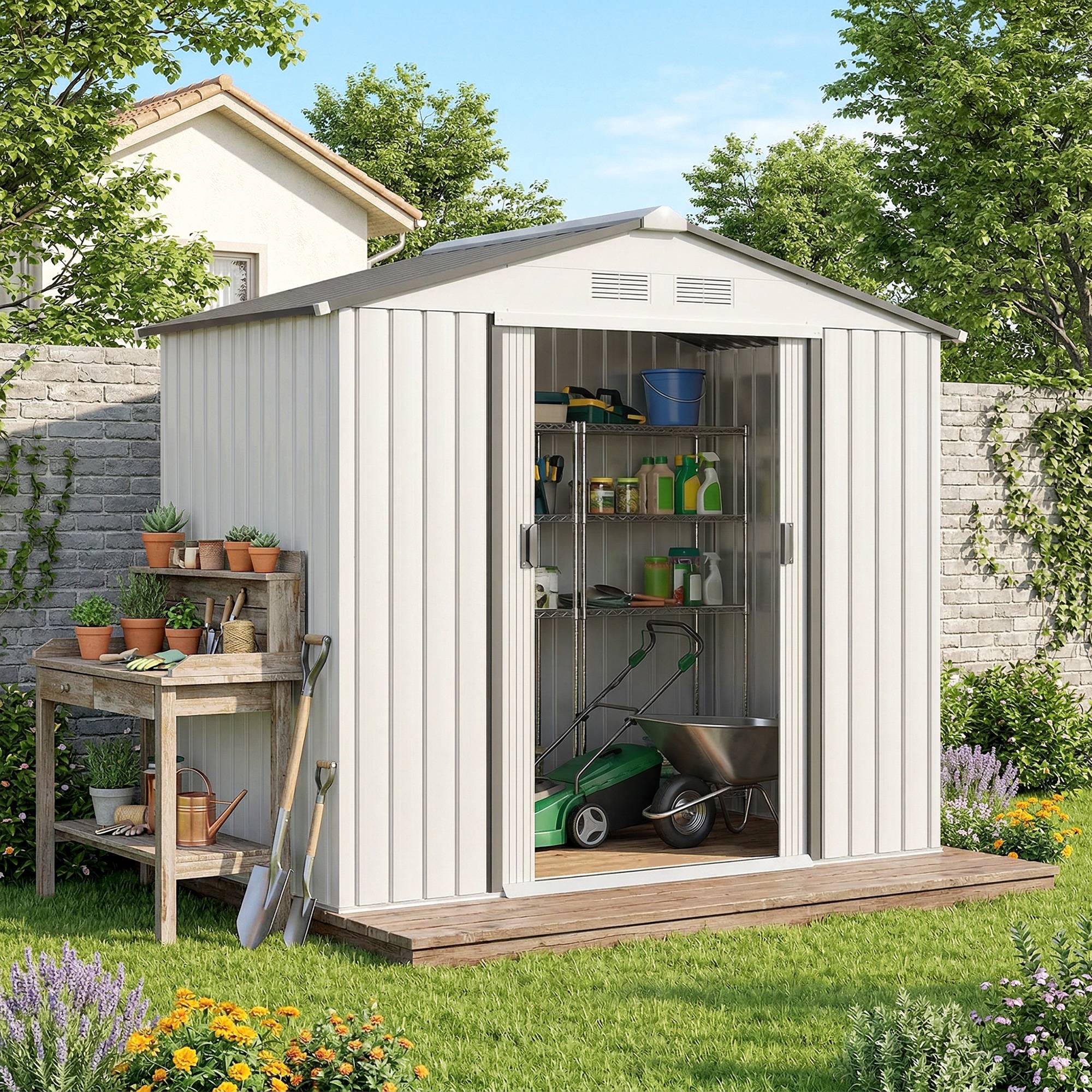 Abri de jardin 213 x 130 x 185 cm, abri de rangement extérieur en métal ...