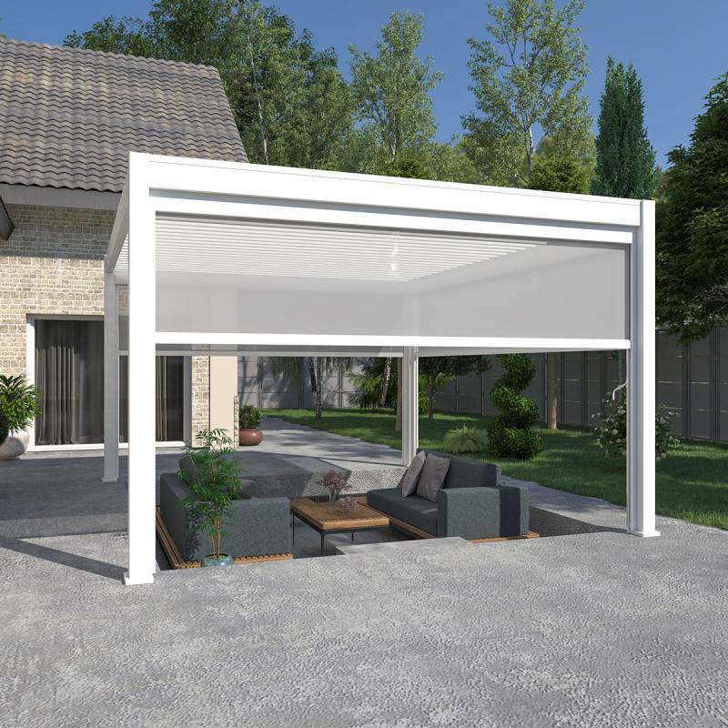 Pergola bioclimatique Ombréa autoportante VS 4x4M Blanc + 1 store 4M ...