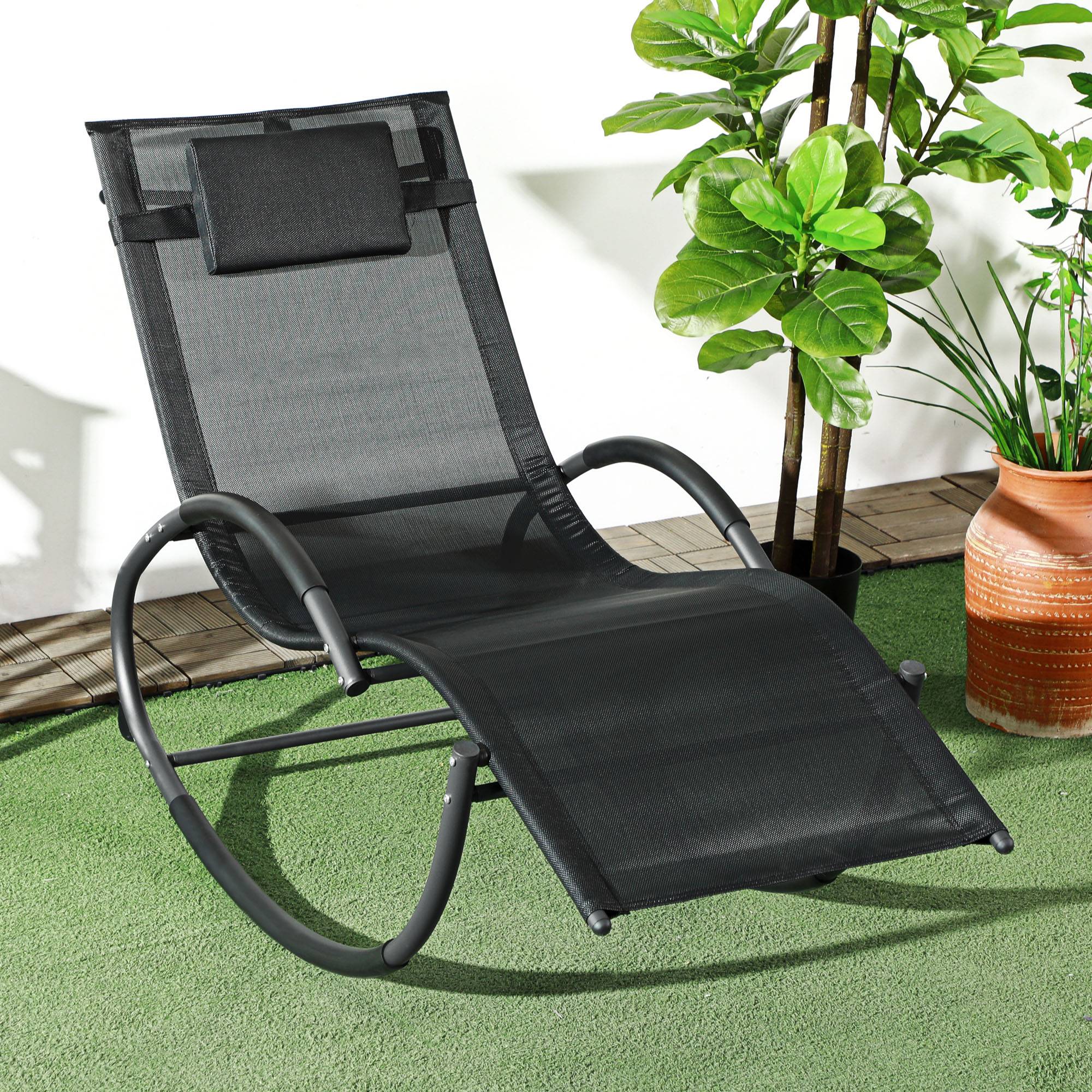Chaise longue à bascule avec tétière utilisation extérieure intérieure ...