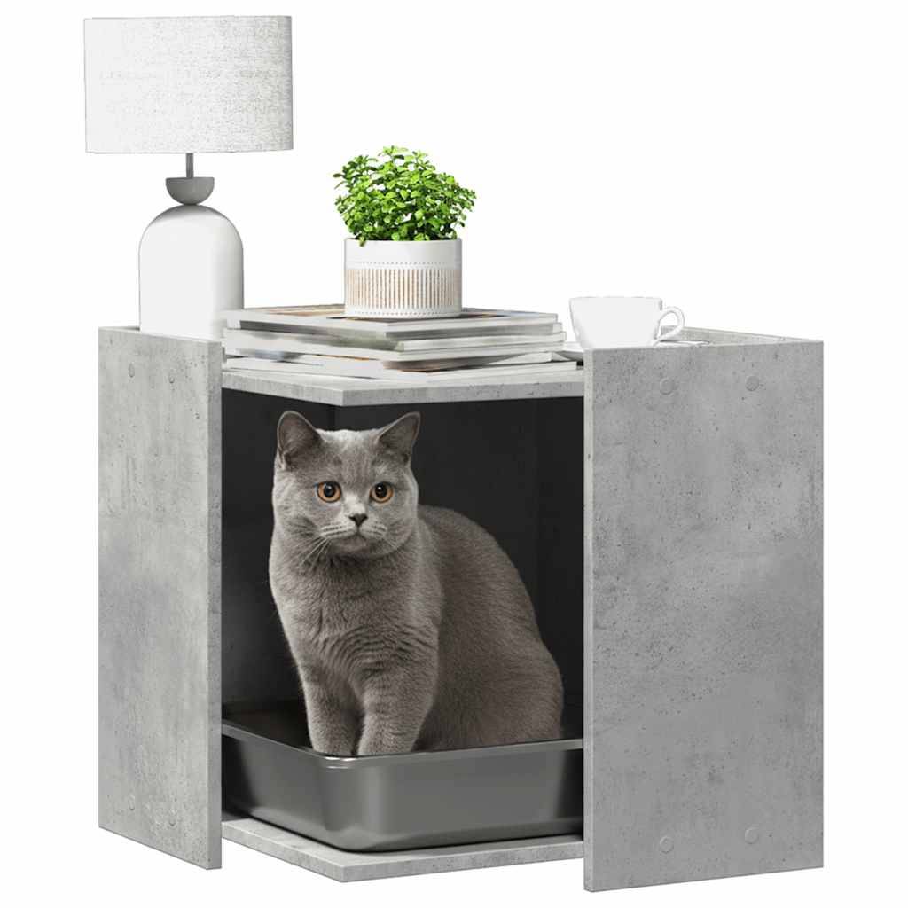 Meuble de bac à litière pour chat bois d'ingénierie gris béton 53 x 53 ...