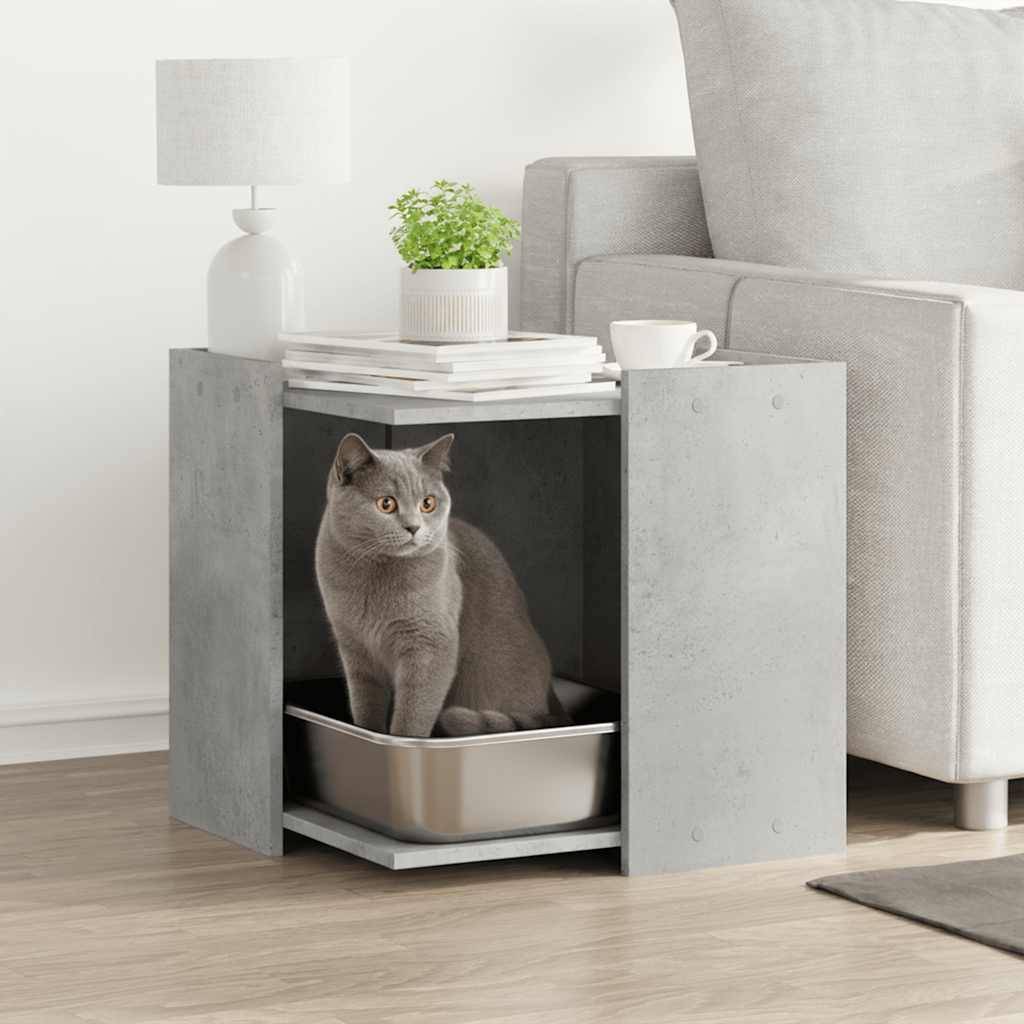 Meuble de bac à litière pour chat bois d'ingénierie gris béton 53 x 53 ...